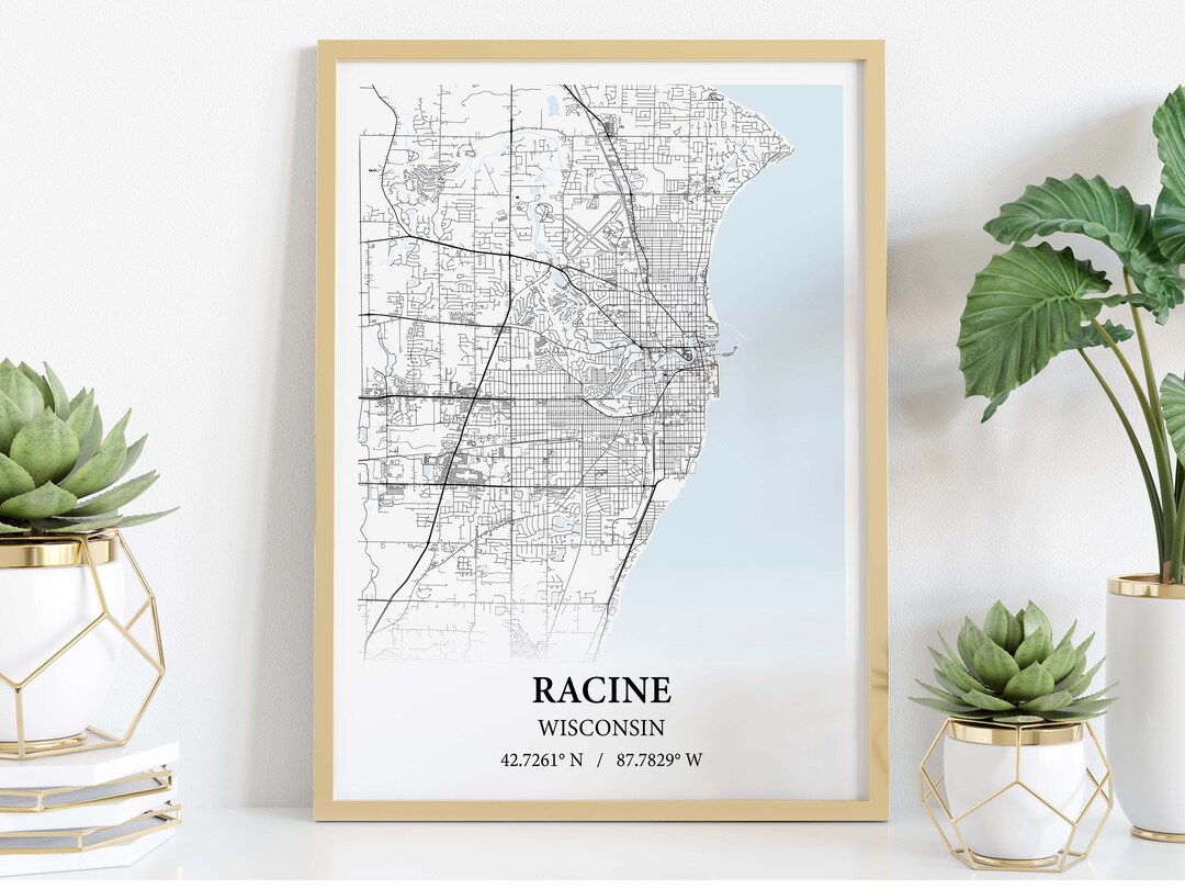 Racine Wisconsin City Map Poster Print Canvas , Racine City Road Map ...