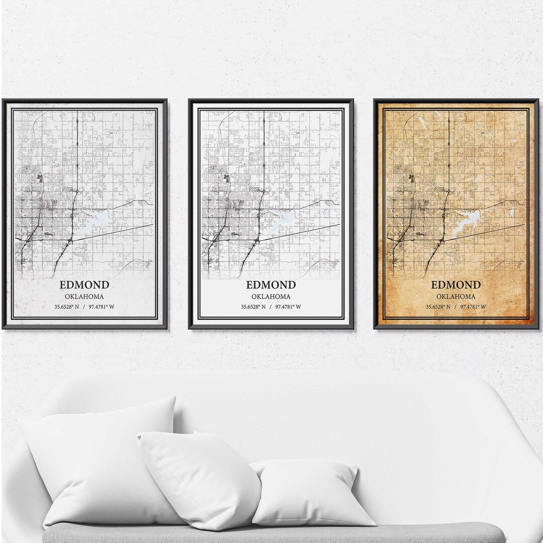 Edmond Oklahoma Map Poster Gray Vintage, Modern Minimalist, or Vintage ...