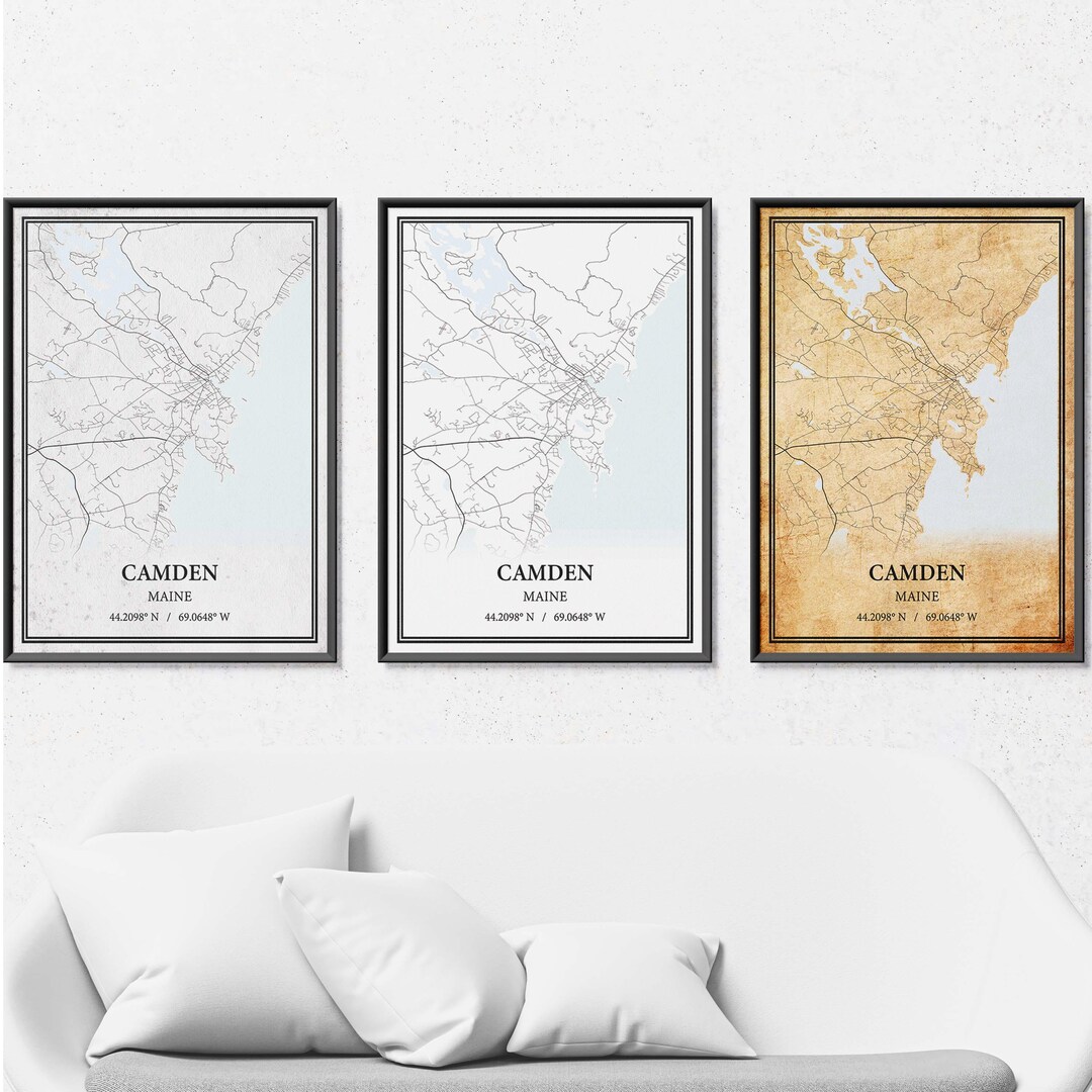 Camden, Maine Map Poster – Street & Road Map, Gray Vintage, Modern ...