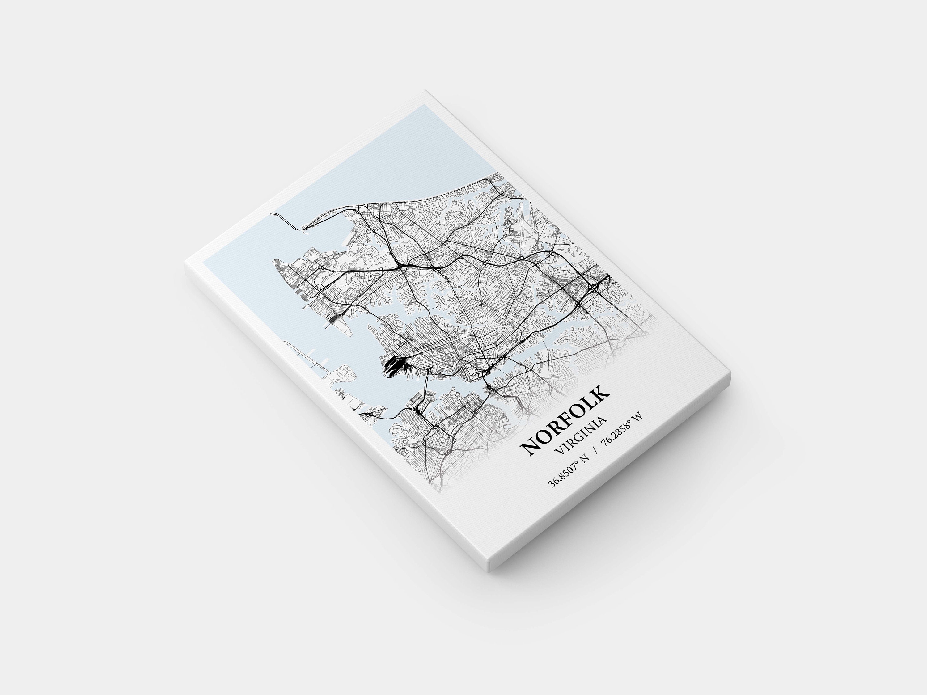 Norfolk Virginia City Map Poster Print Canvas , Norfolk City Road Map ...