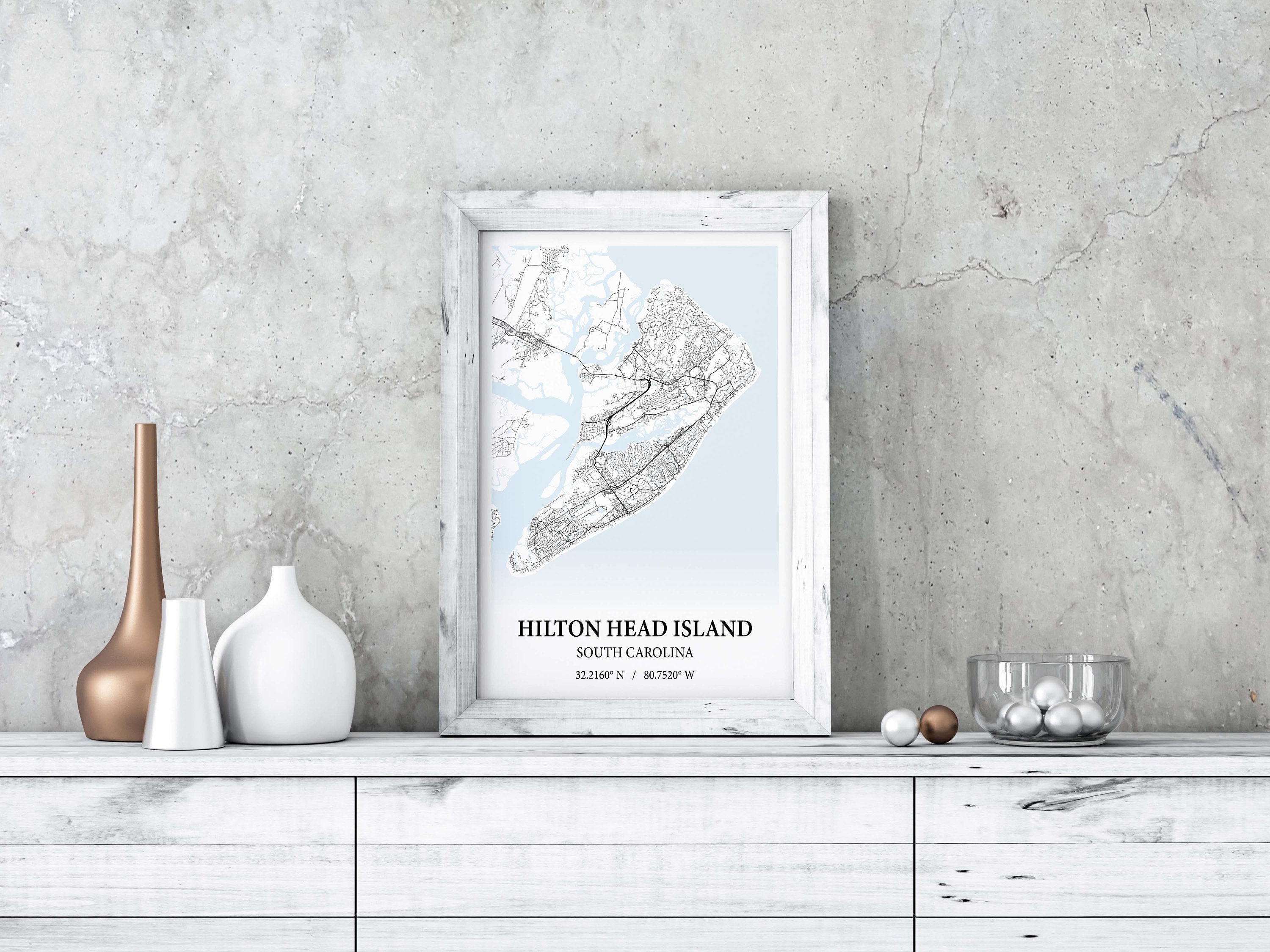 Hilton Head Island South Carolina City Map Poster Print Canvas , Hilton ...