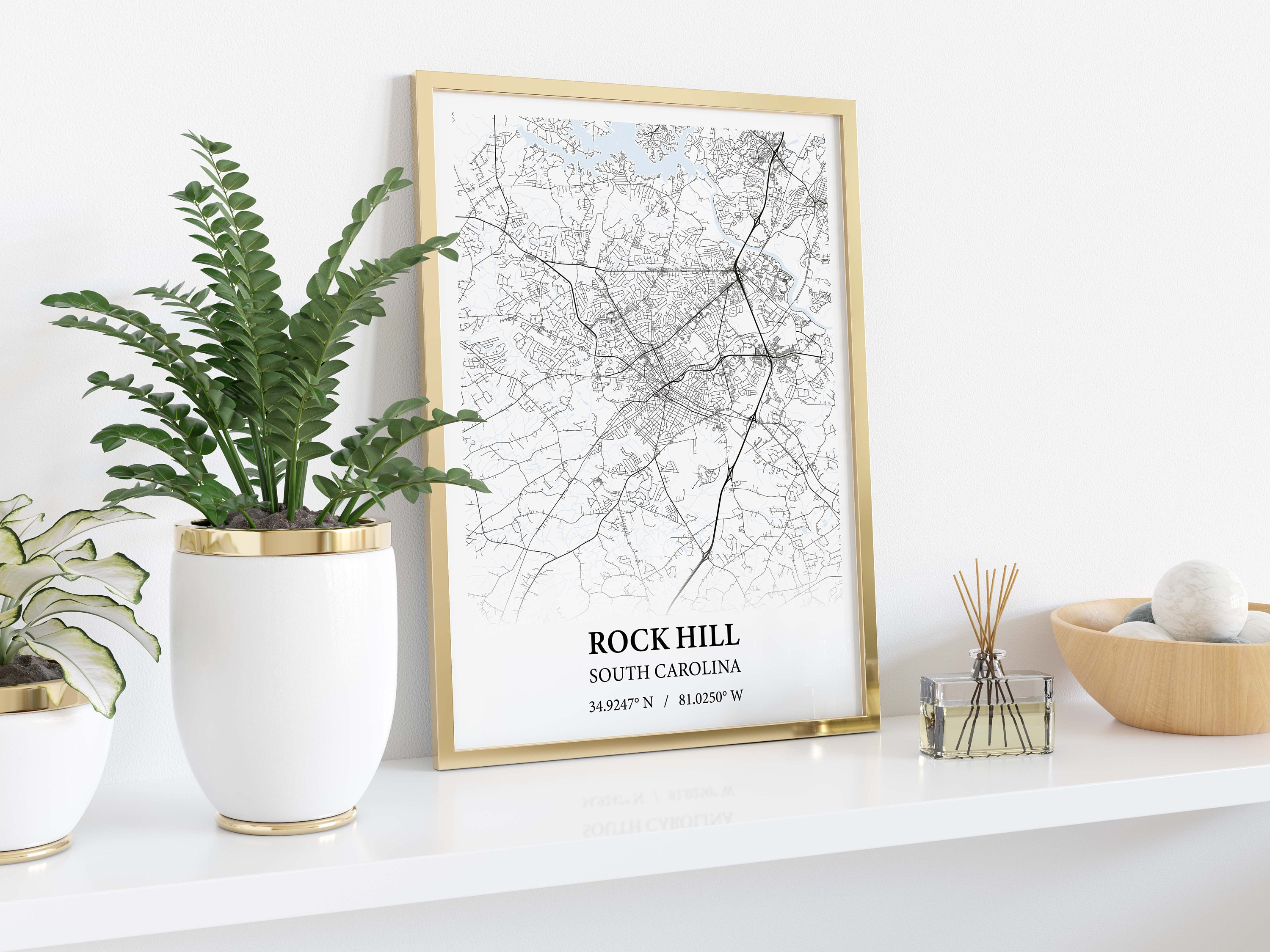 Rock Hill South Carolina City Map Poster Print Canvas , Rock Hill City ...