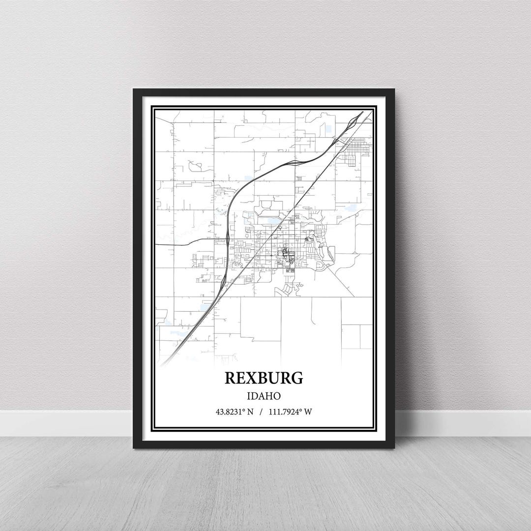 Rexburg Idaho Map Poster – Black and White Map Print, Canvas Wall Art ...