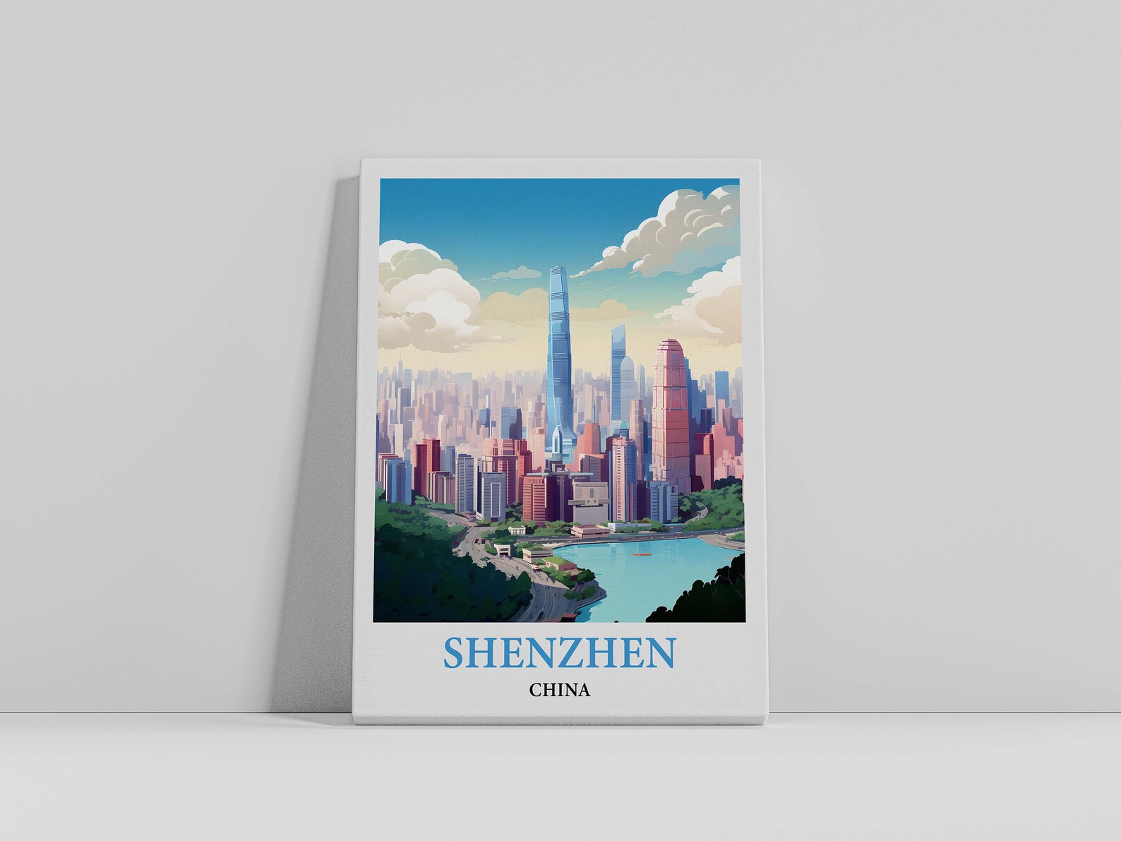 Shenzhen China Travel Poster, Shenzhen Skyline Wall Art Print, Futian ...