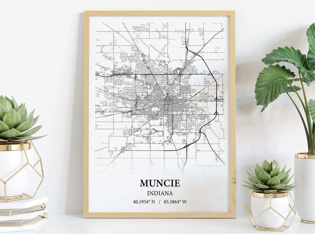 Muncie City Map Poster, Map of Muncie Indiana, Travel Decor Gift, Map ...