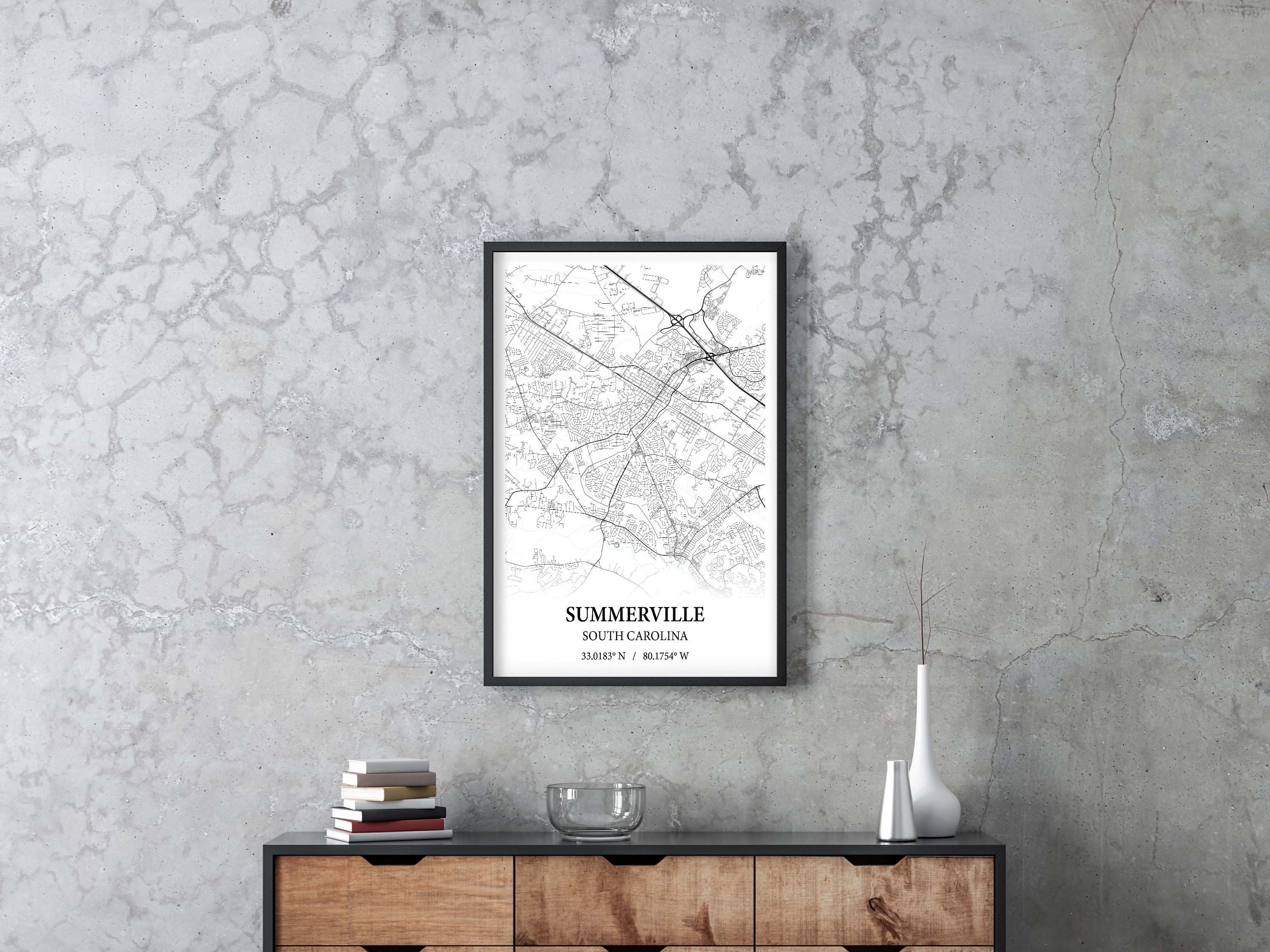 Summerville South Carolina City Map Poster Print Canvas , Summerville ...