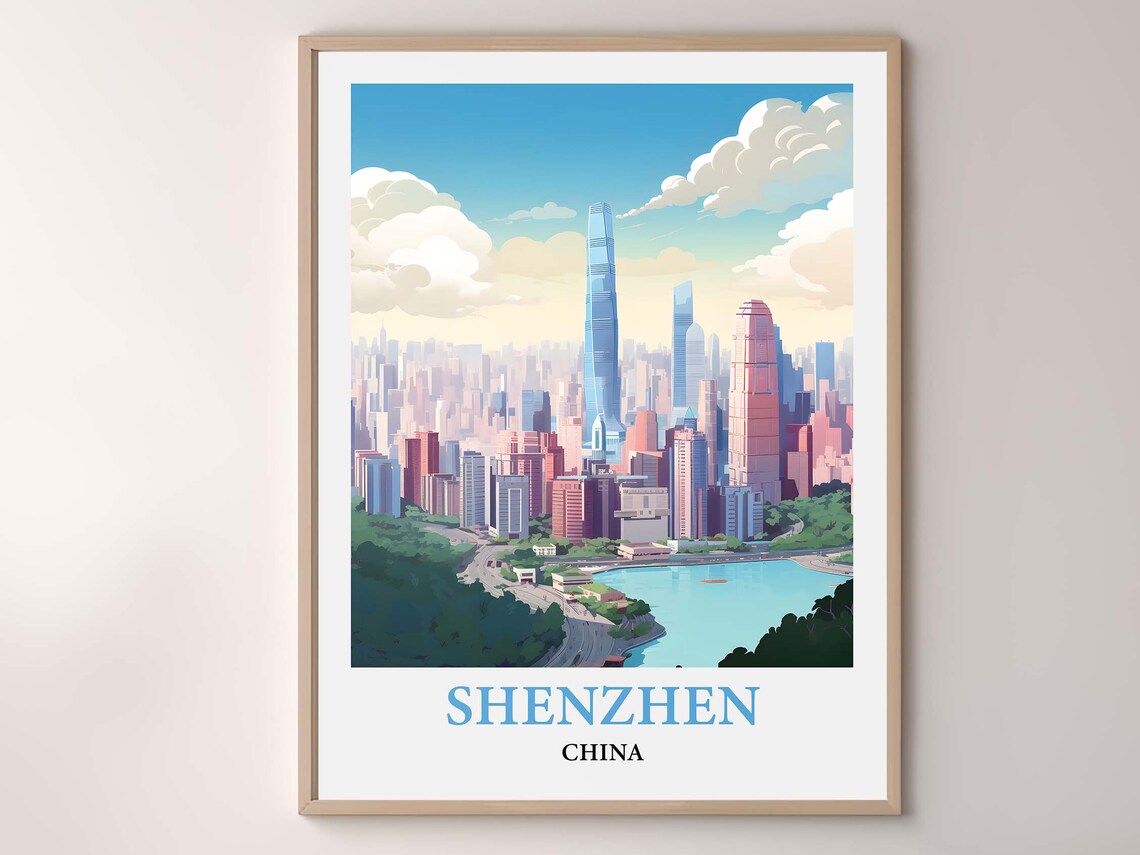 Shenzhen China Travel Poster, Shenzhen Skyline Wall Art Print, Futian ...