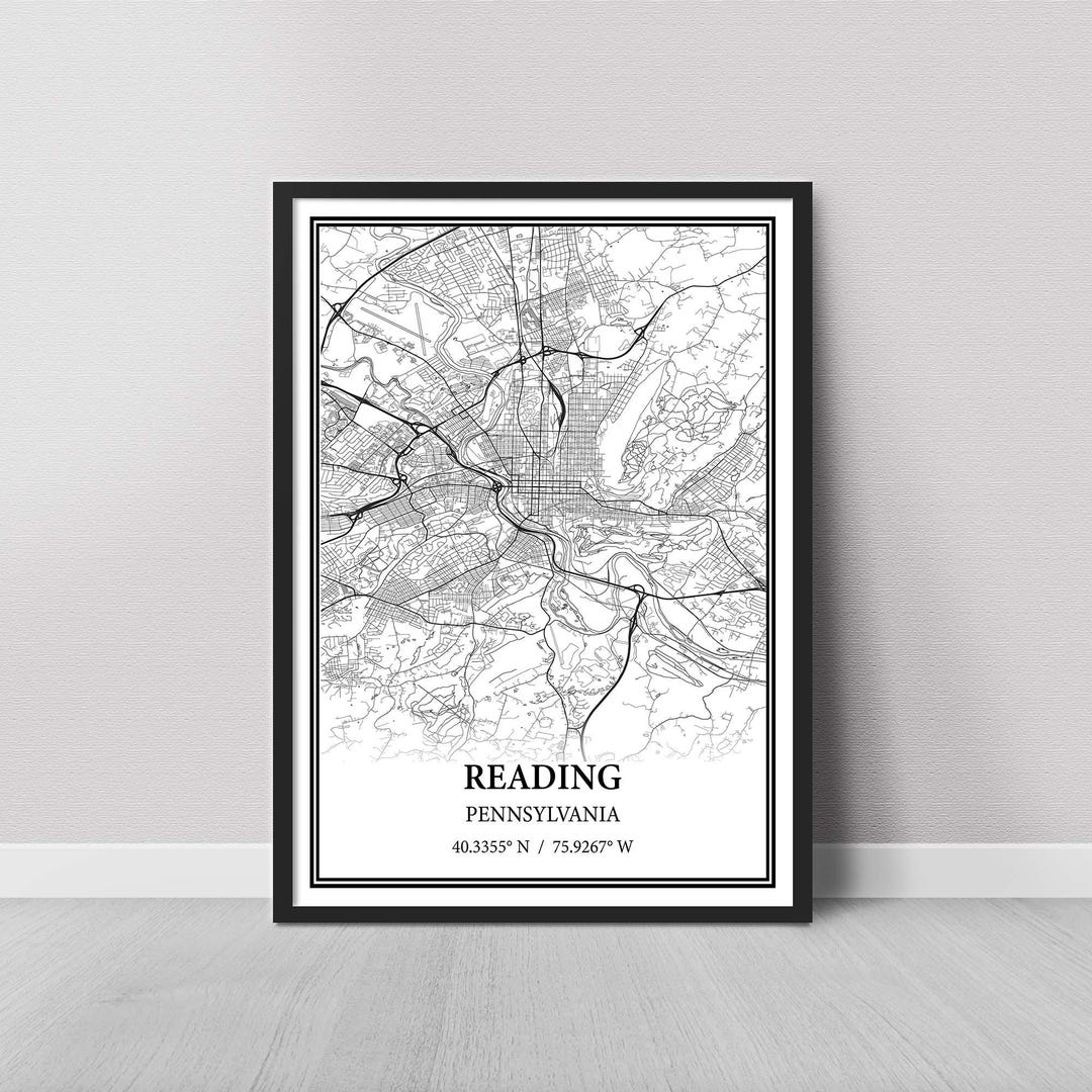 Reading Pennsylvania Map Poster – Black and White Map Print, Canvas ...