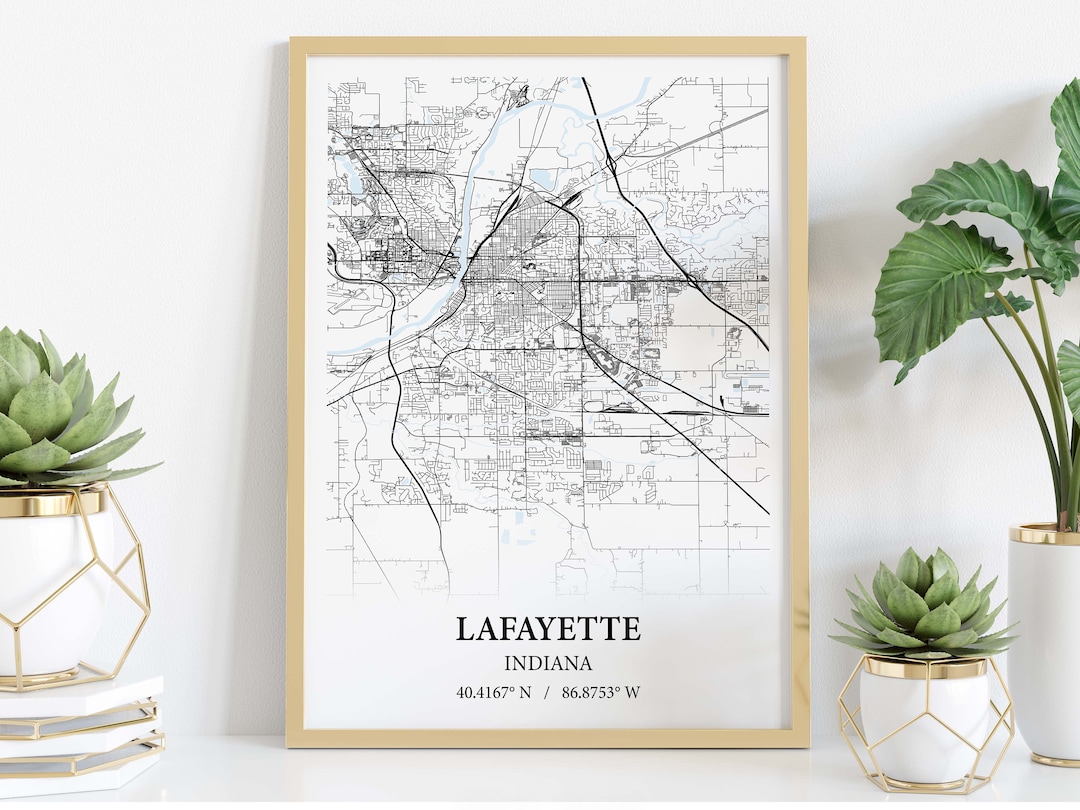 Lafayette City Map Poster, Map of Lafayette Indiana, Travel Decor Gift ...
