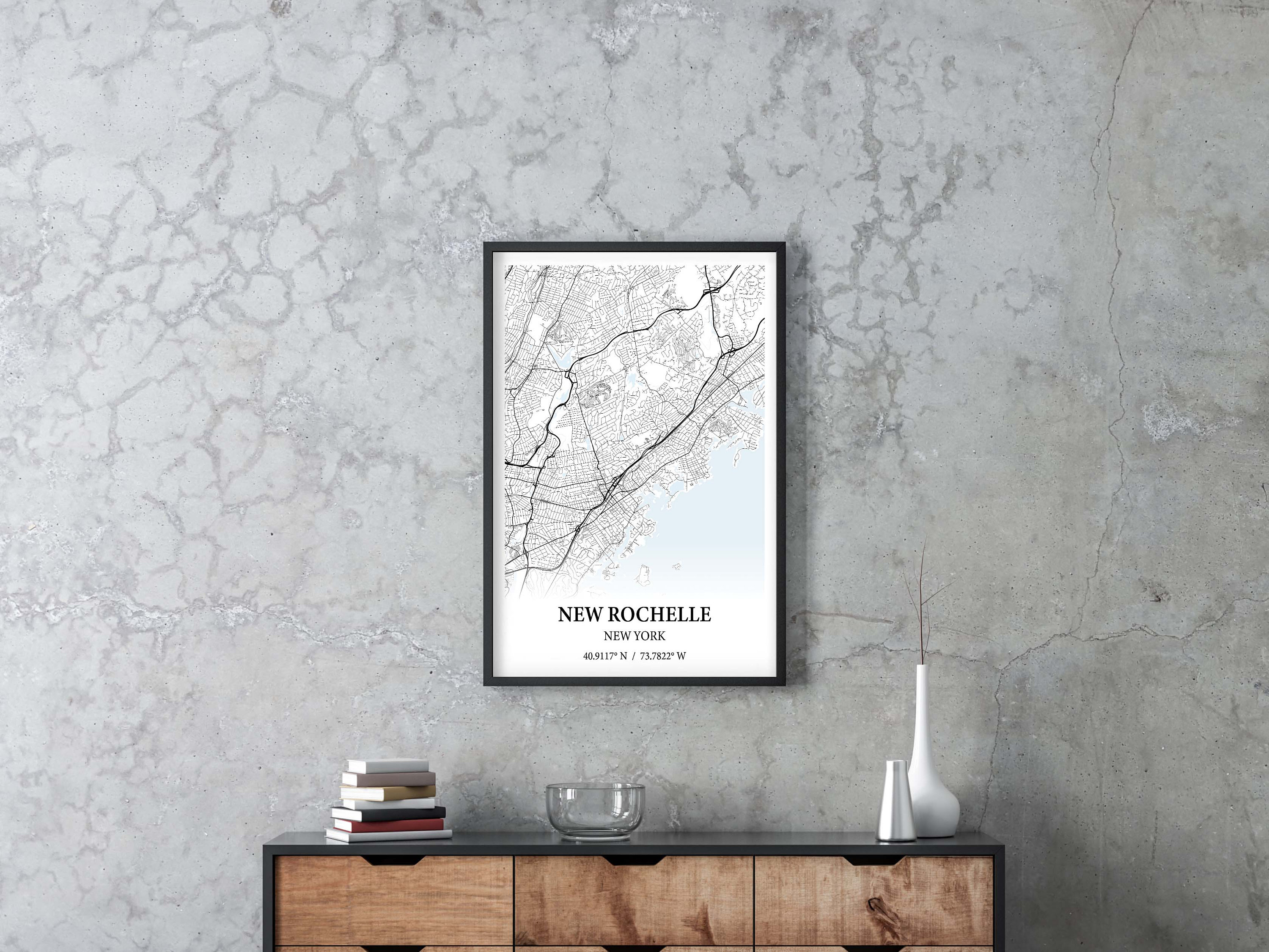 New Rochelle New York City Map Poster Print Canvas , New Rochelle City ...