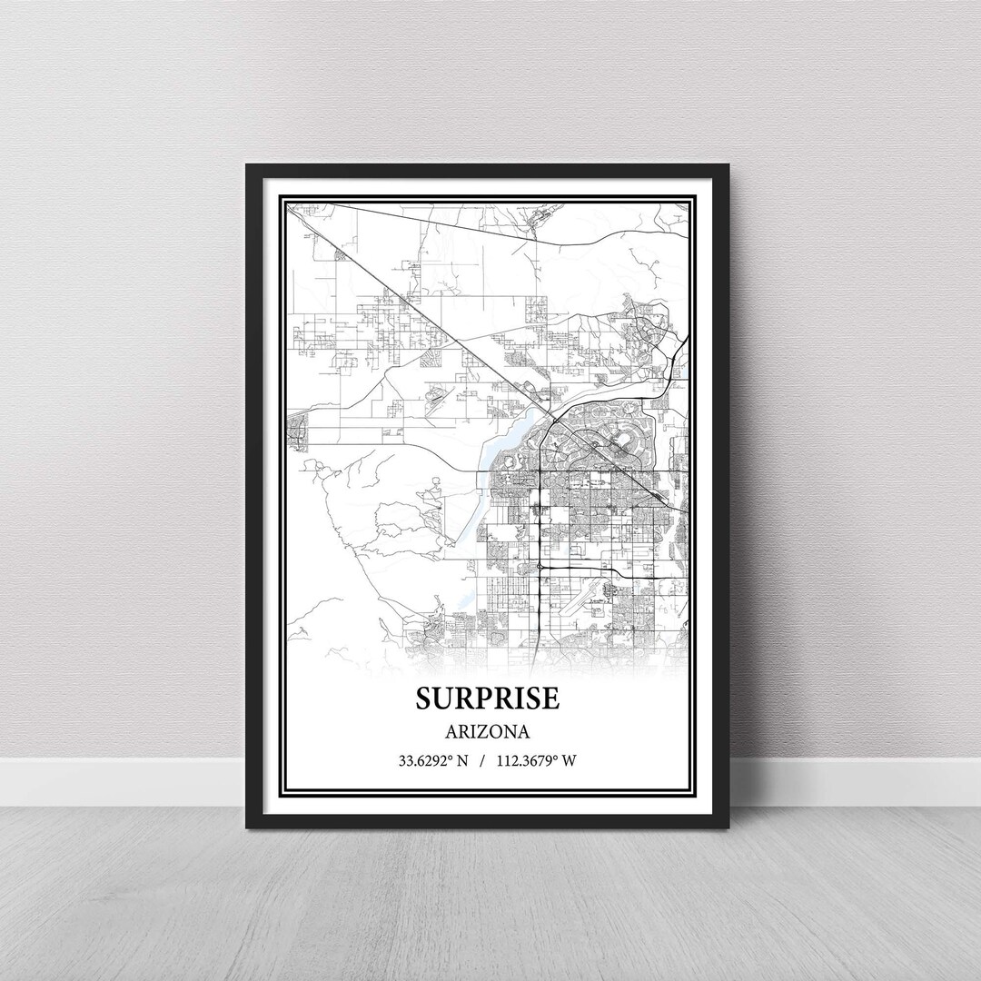 Surprise Arizona Map Poster – Black and White Map Print, Canvas Wall ...