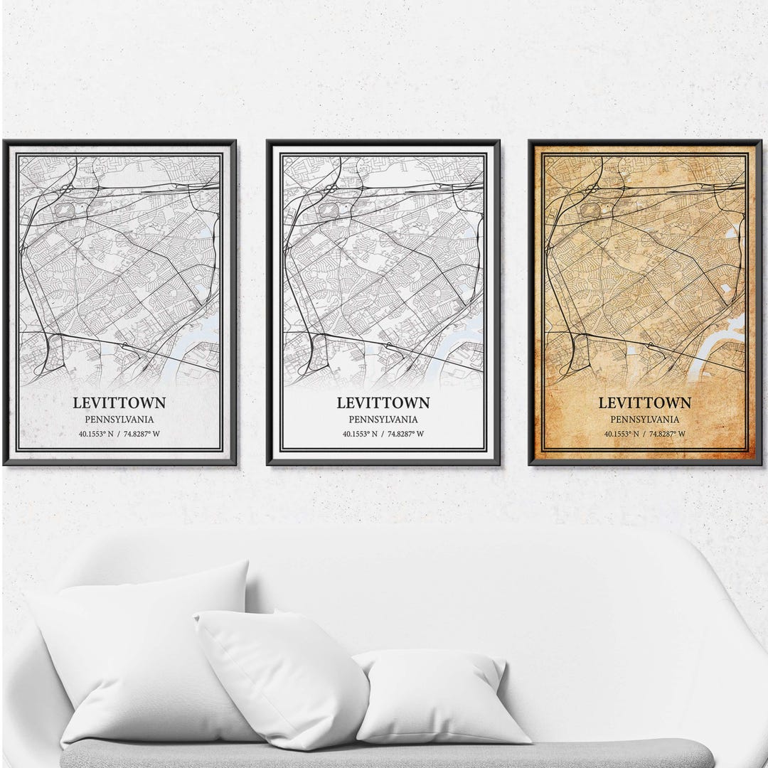 Levittown Pennsylvania Map Poster Print Canvas, Modern or Vintage Road ...