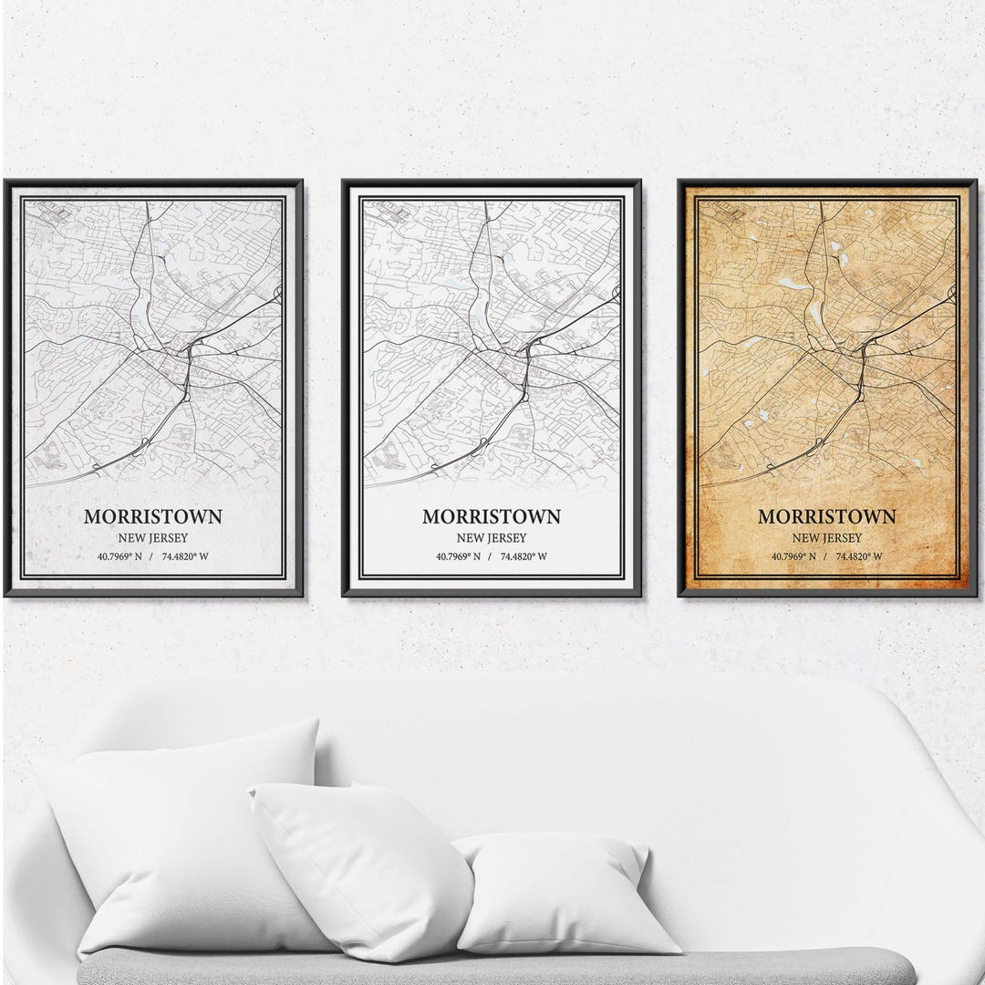 Morristown New Jersey Map Poster Print Canvas, Modern or Vintage Road ...