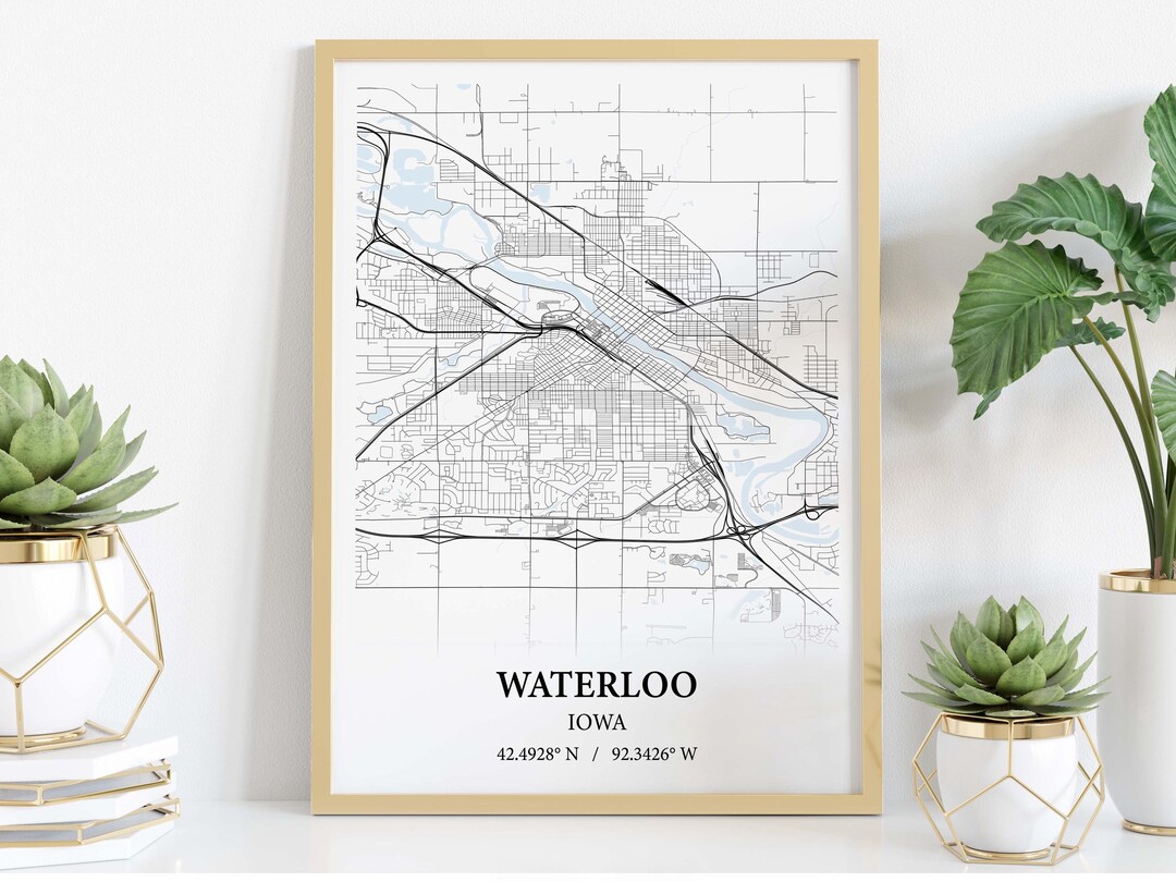 Waterloo, Iowa Map Poster Minimalist Black and White City Map Print ...