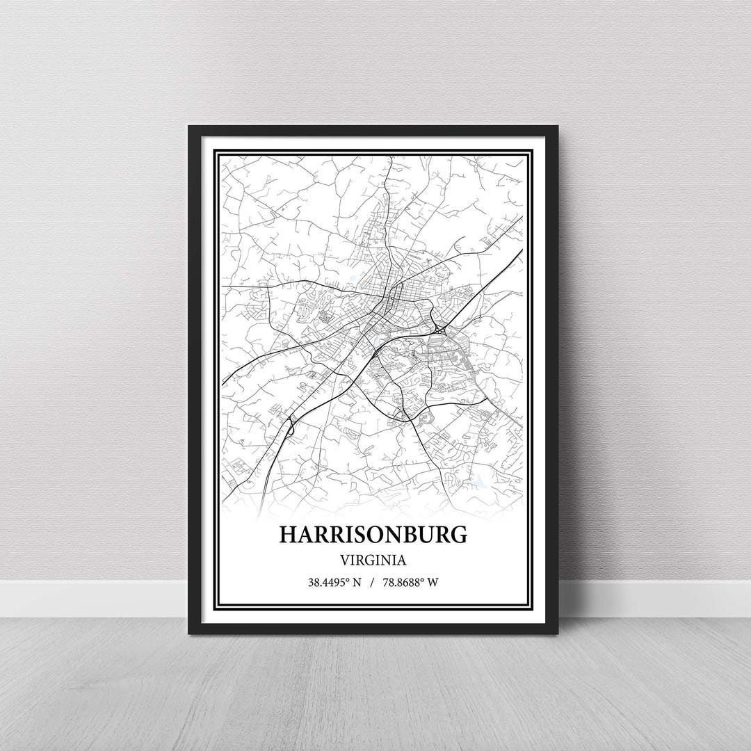 Harrisonburg Virginia Map Poster – Black and White Map Print, Canvas ...