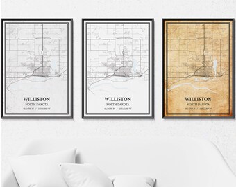 Williston Map Print, Williston Map Poster Wall Art, Nd City Map, North ...