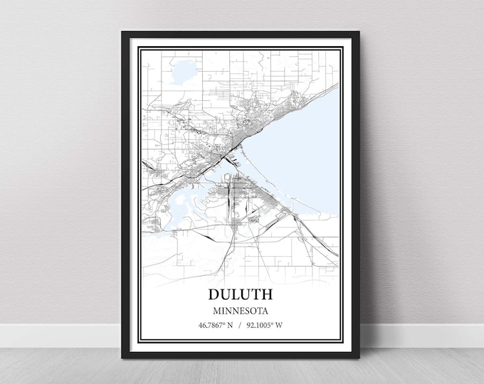 DULUTH MAP - High Quality Giclee Print, Minimalist Duluth Art Print ...