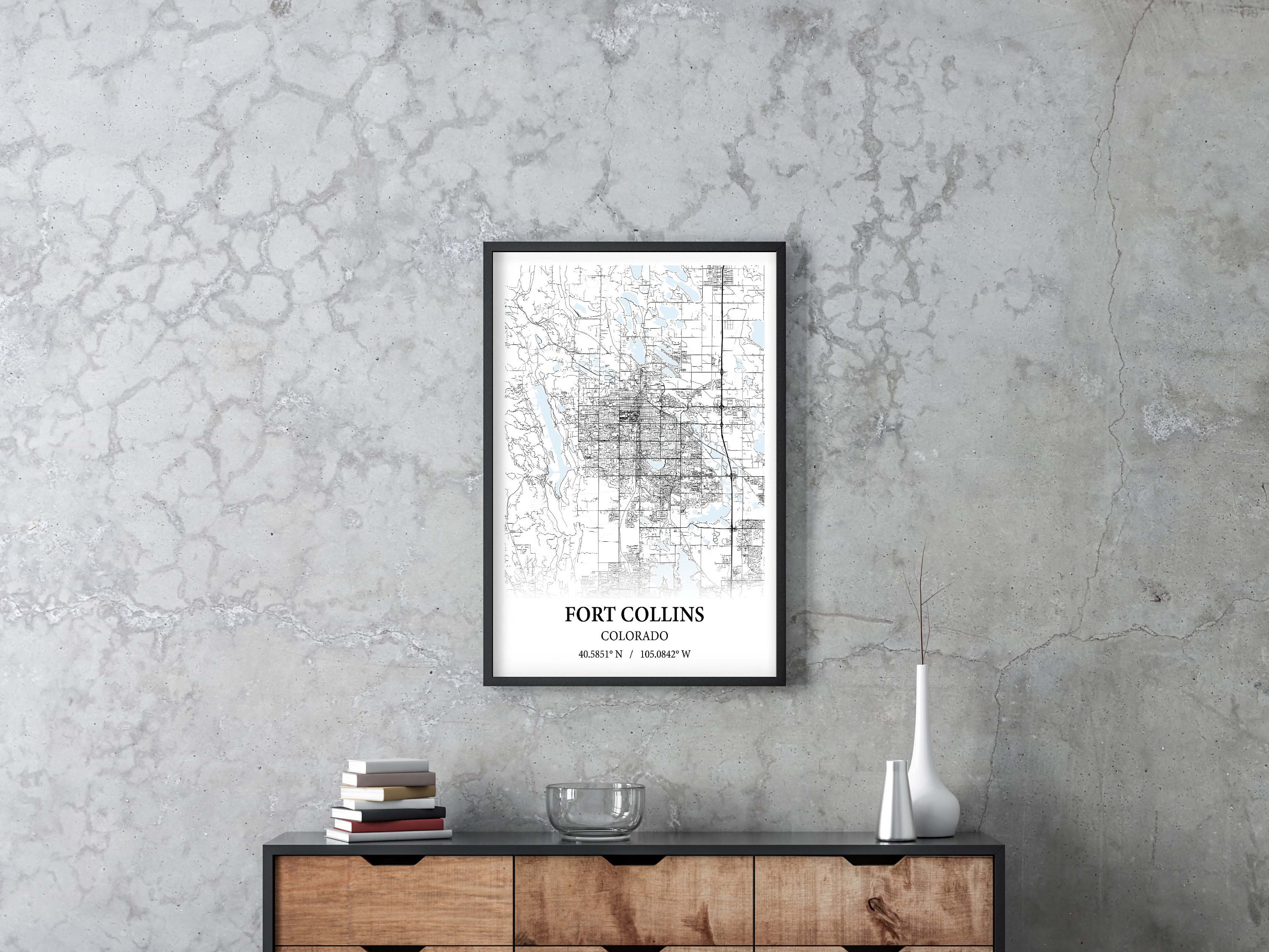 Fort Collins Colorado City Map Poster Print Canvas , Fort Collins City ...