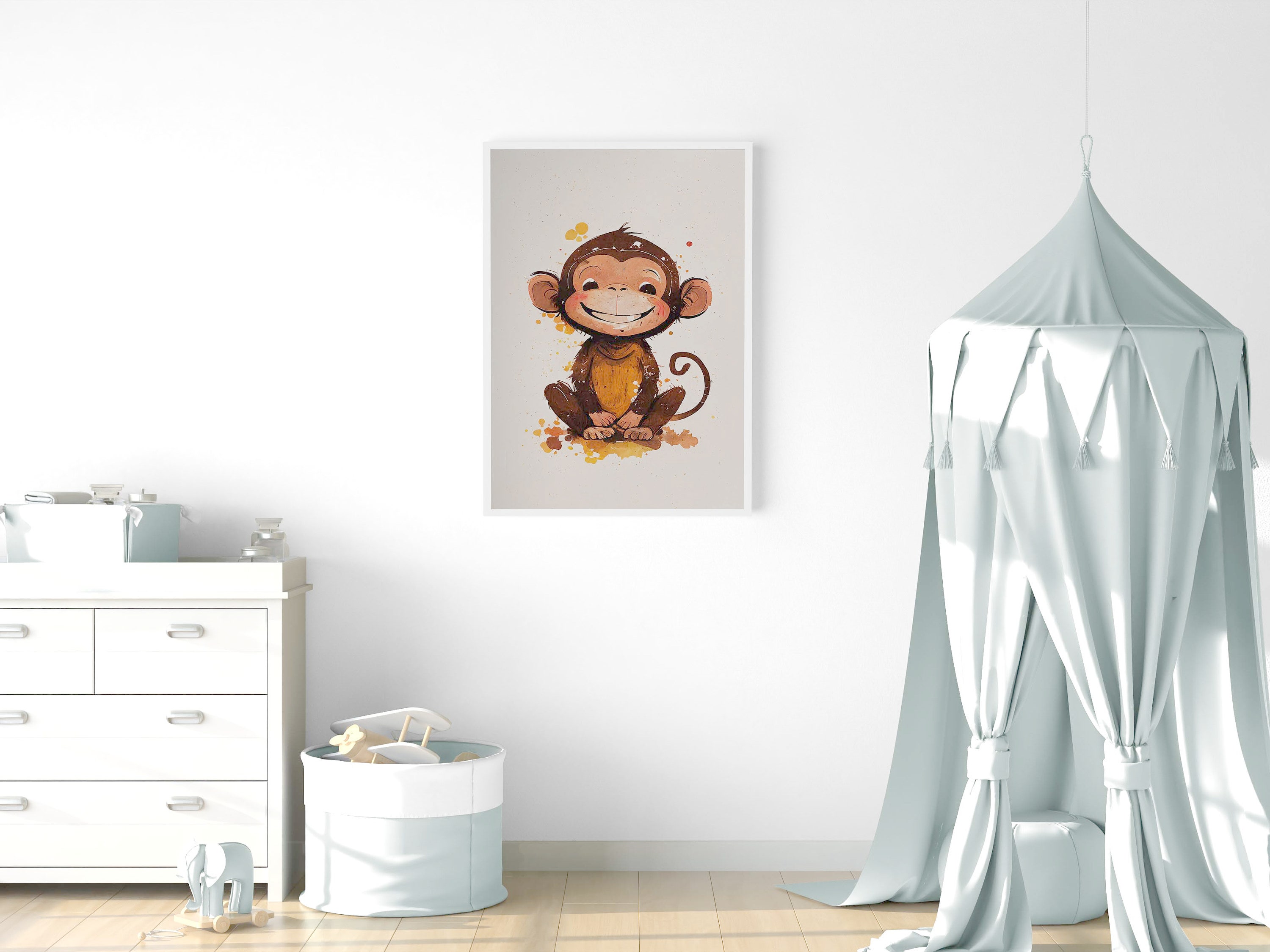 Chimpanzee Monkey Baby Poster Print Nursery , Baby Monkey Wall Art ...