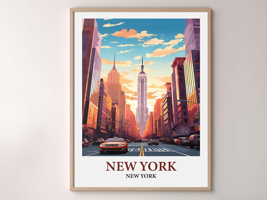 New York City Travel Poster, NYC Skyline Wall Art Print, Vintage ...