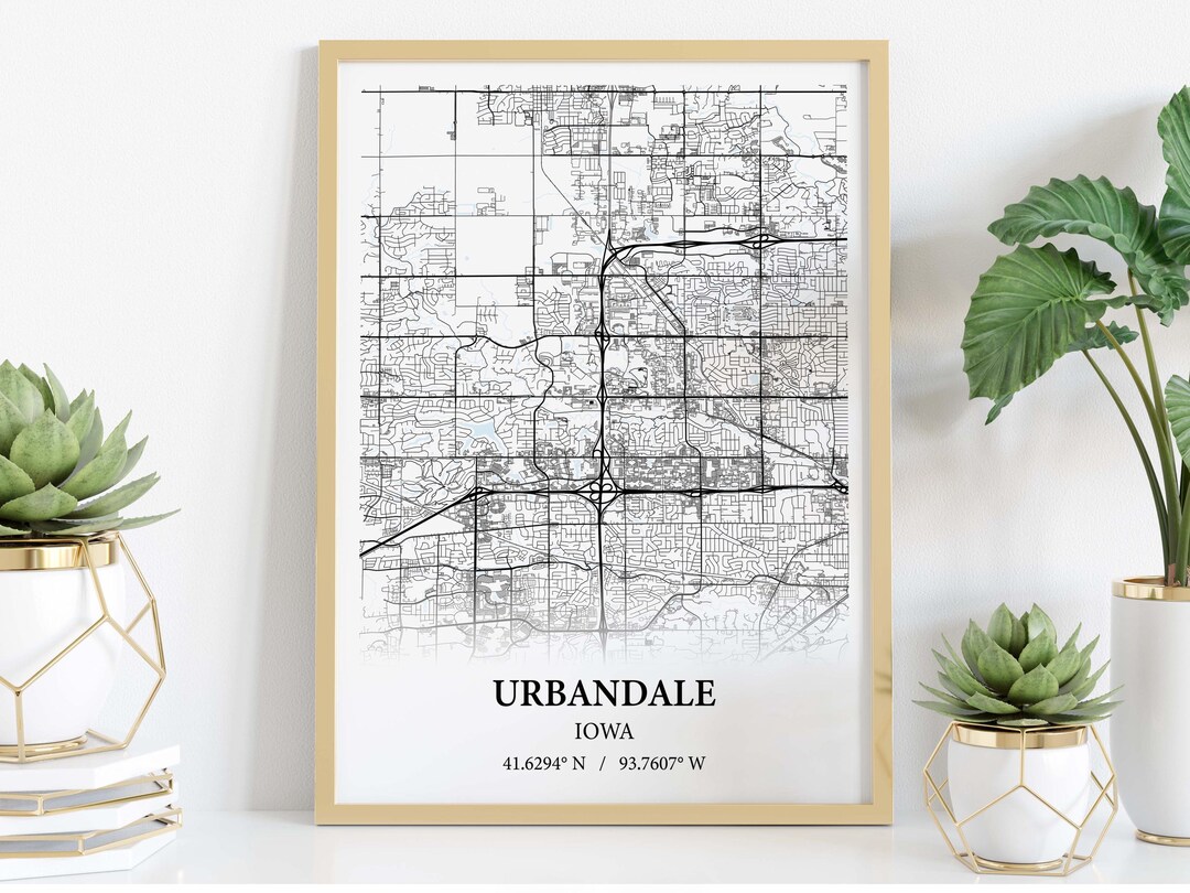 Urbandale, Iowa Map Poster Minimalist Black and White City Map Print ...