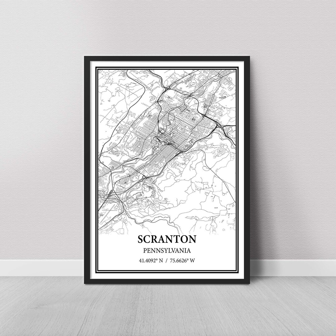 Scranton Pennsylvania Map Poster – Black and White Map Print, Canvas ...