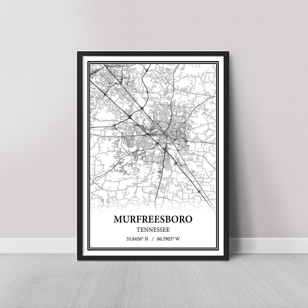 Murfreesboro Tennessee Map Poster – Black and White Map Print, Canvas ...