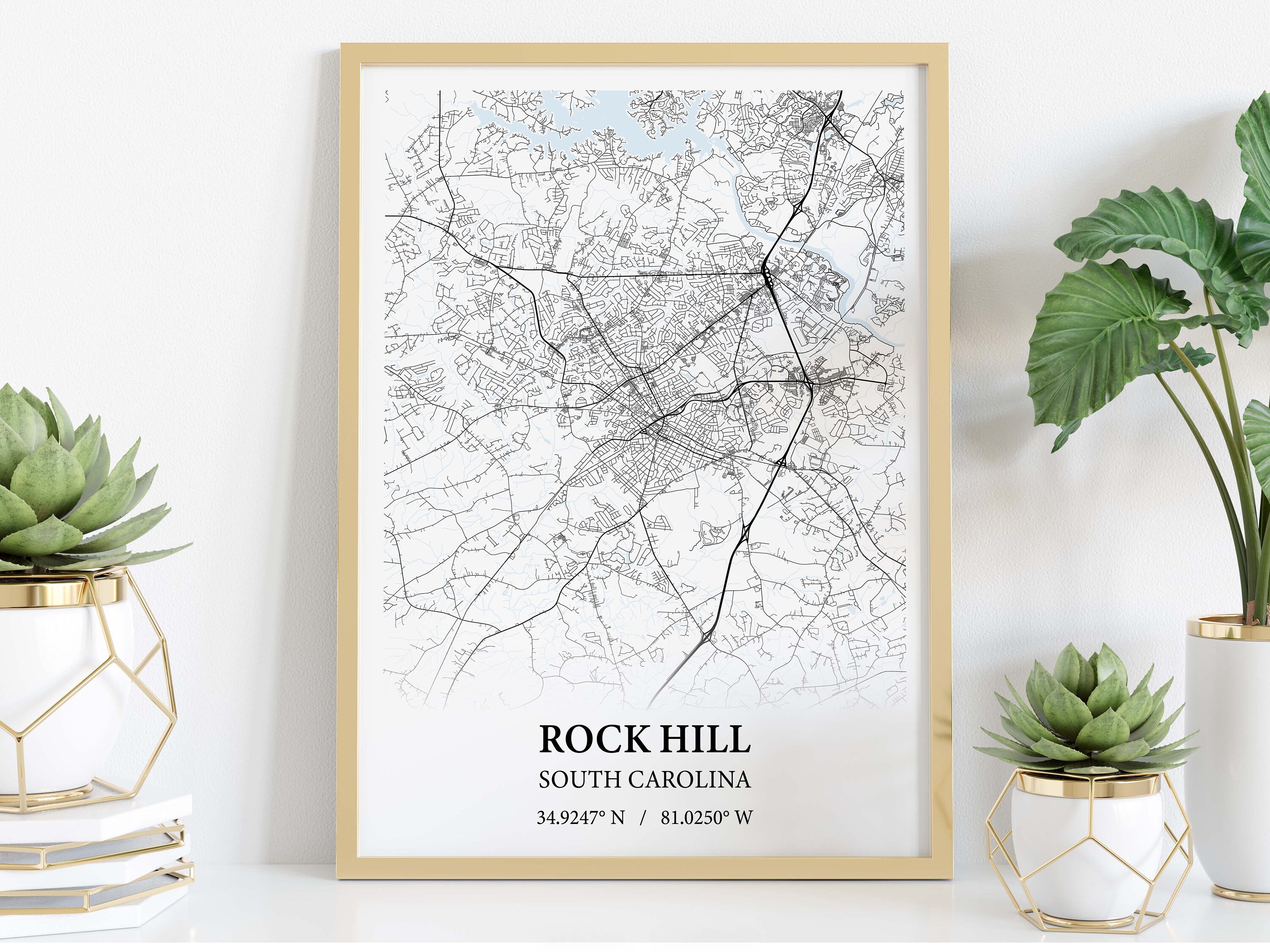 Rock Hill South Carolina City Map Poster Print Canvas , Rock Hill City ...