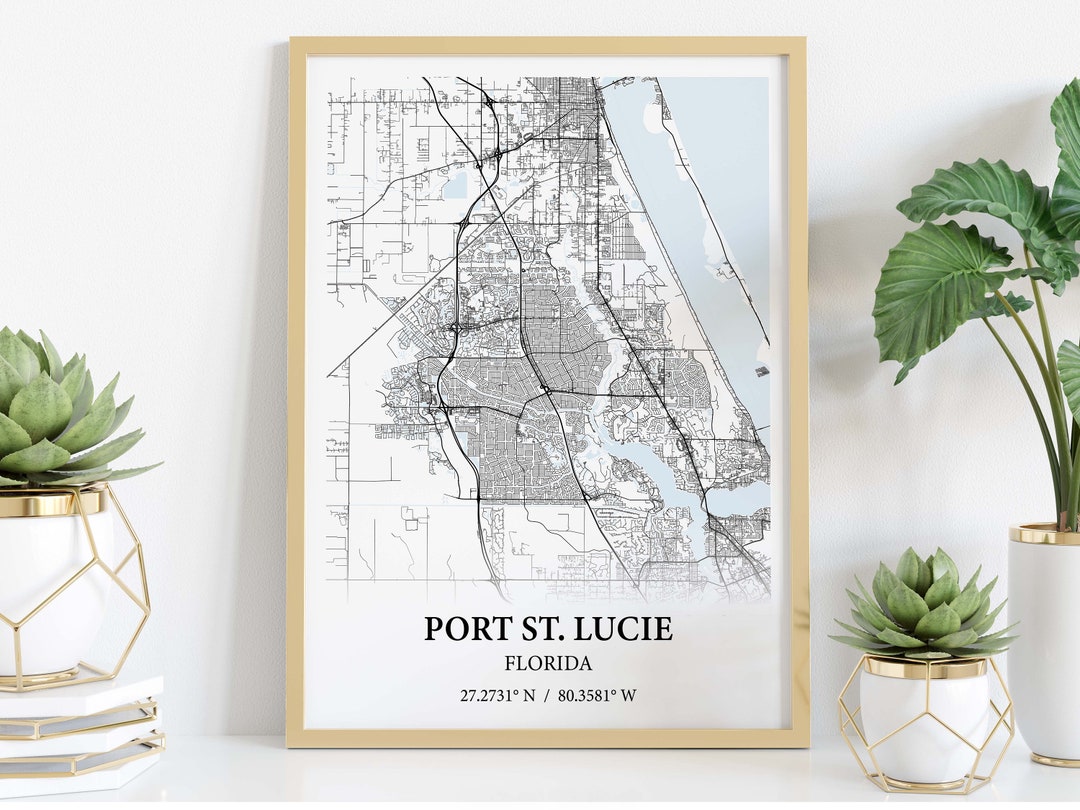 Port St. Lucie Florida City Map Poster Print Canvas , Port St. Lucie ...