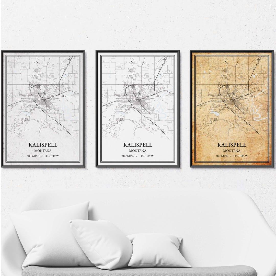 Kalispell Montana Map Poster Print Canvas, Modern or Vintage Road Map ...