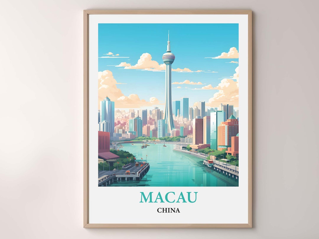 Macau Skyline Print, Vintage Watercolor Travel Poster - Etsy