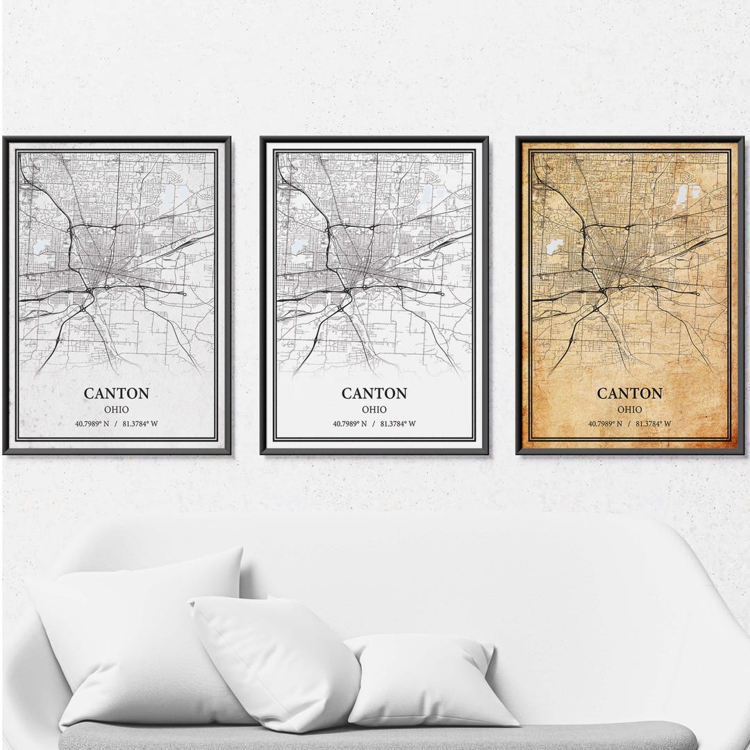 Canton, Ohio Map Poster – Street & Road Map, Gray Vintage, Modern ...