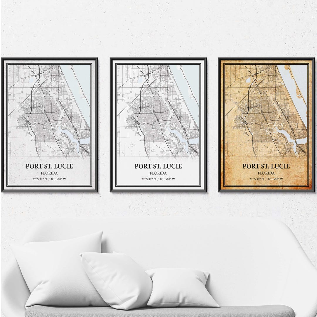 Port St. Lucie Florida Map Poster Print Canvas, Modern or Vintage Road ...
