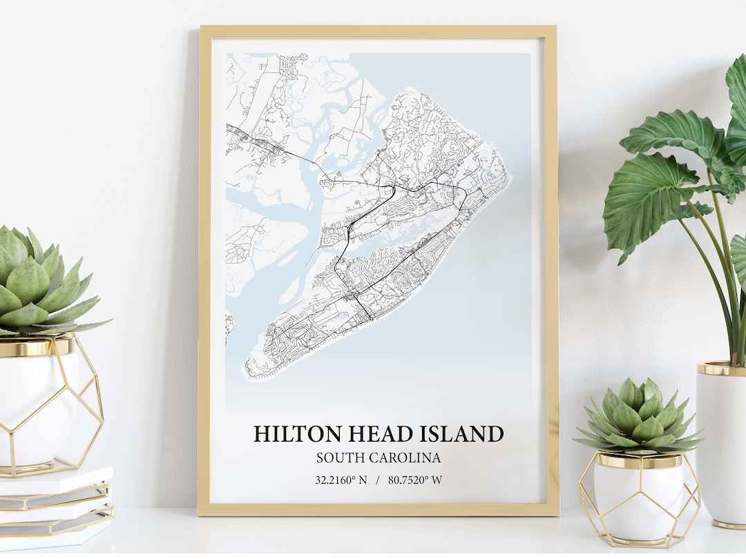 Hilton Head Island South Carolina City Map Poster Print Canvas , Hilton ...