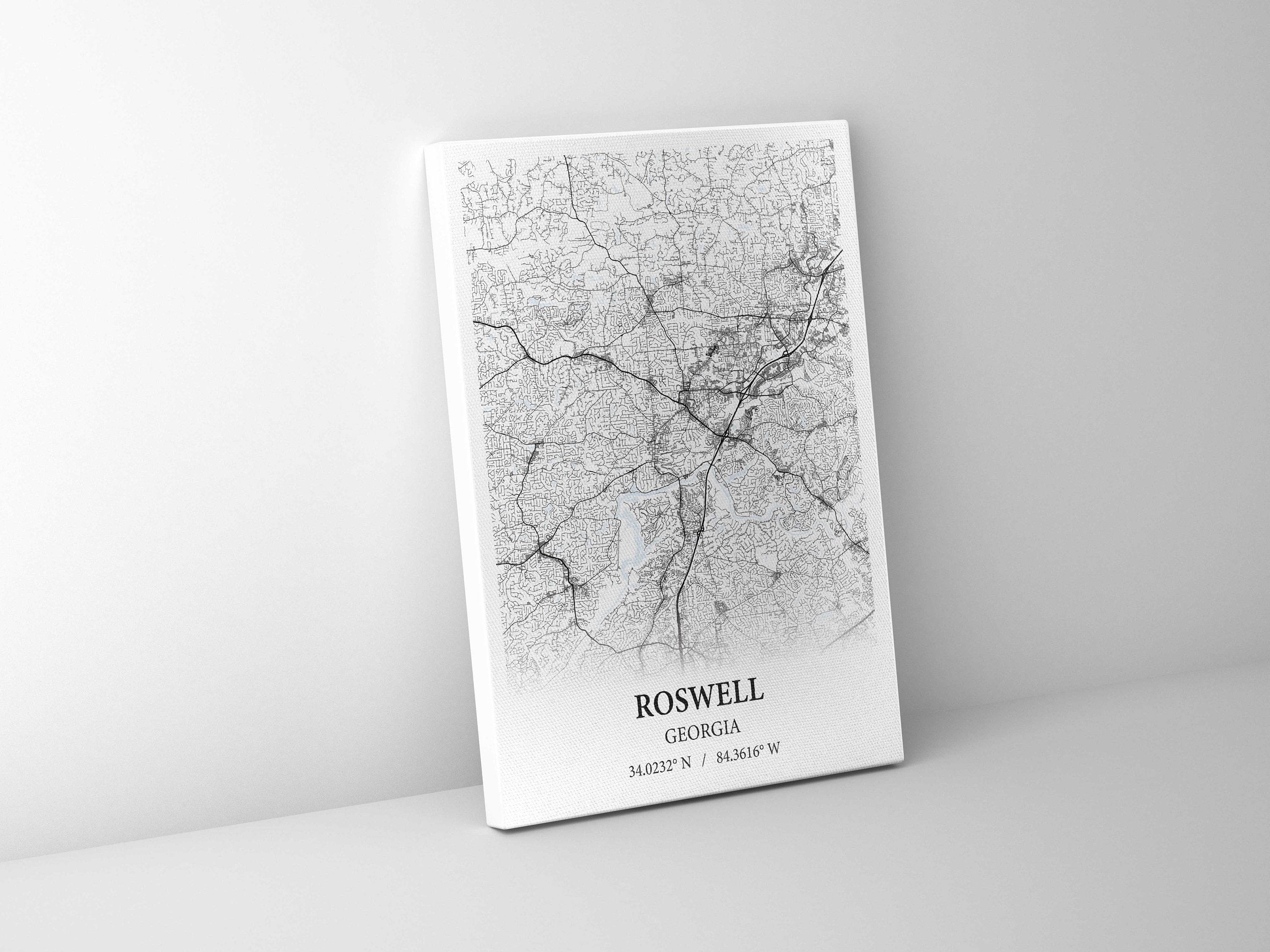 Roswell Georgia City Map Poster Print Canvas , Roswell City Road Map ...