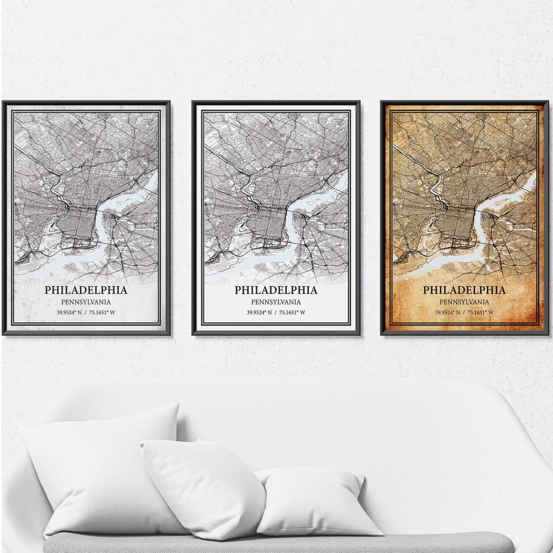 Philadelphia Pennsylvania Map Poster Print Canvas, Modern or Vintage ...