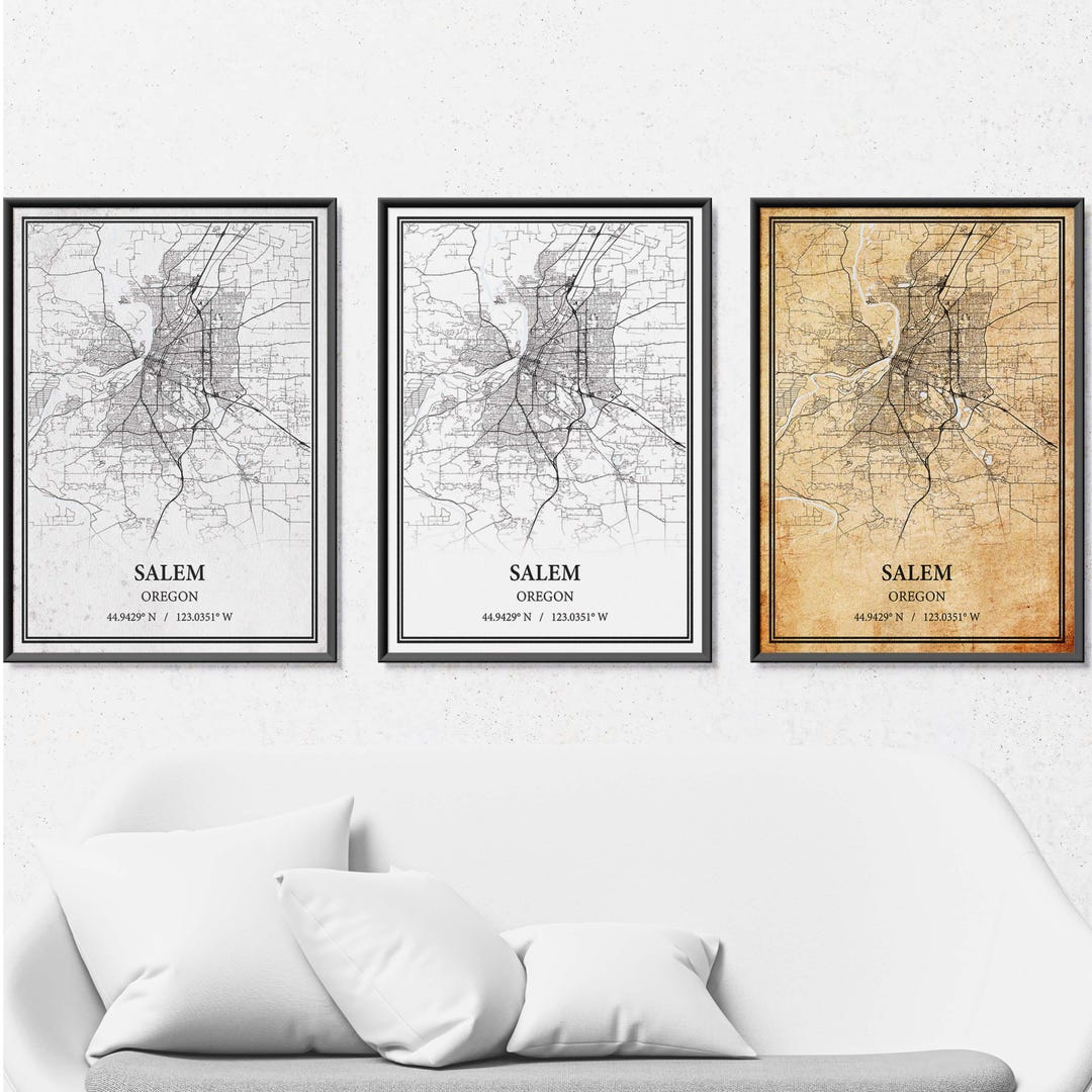 Salem, Oregon Map Poster – Gray Vintage, Modern Minimalist, or Vintage ...