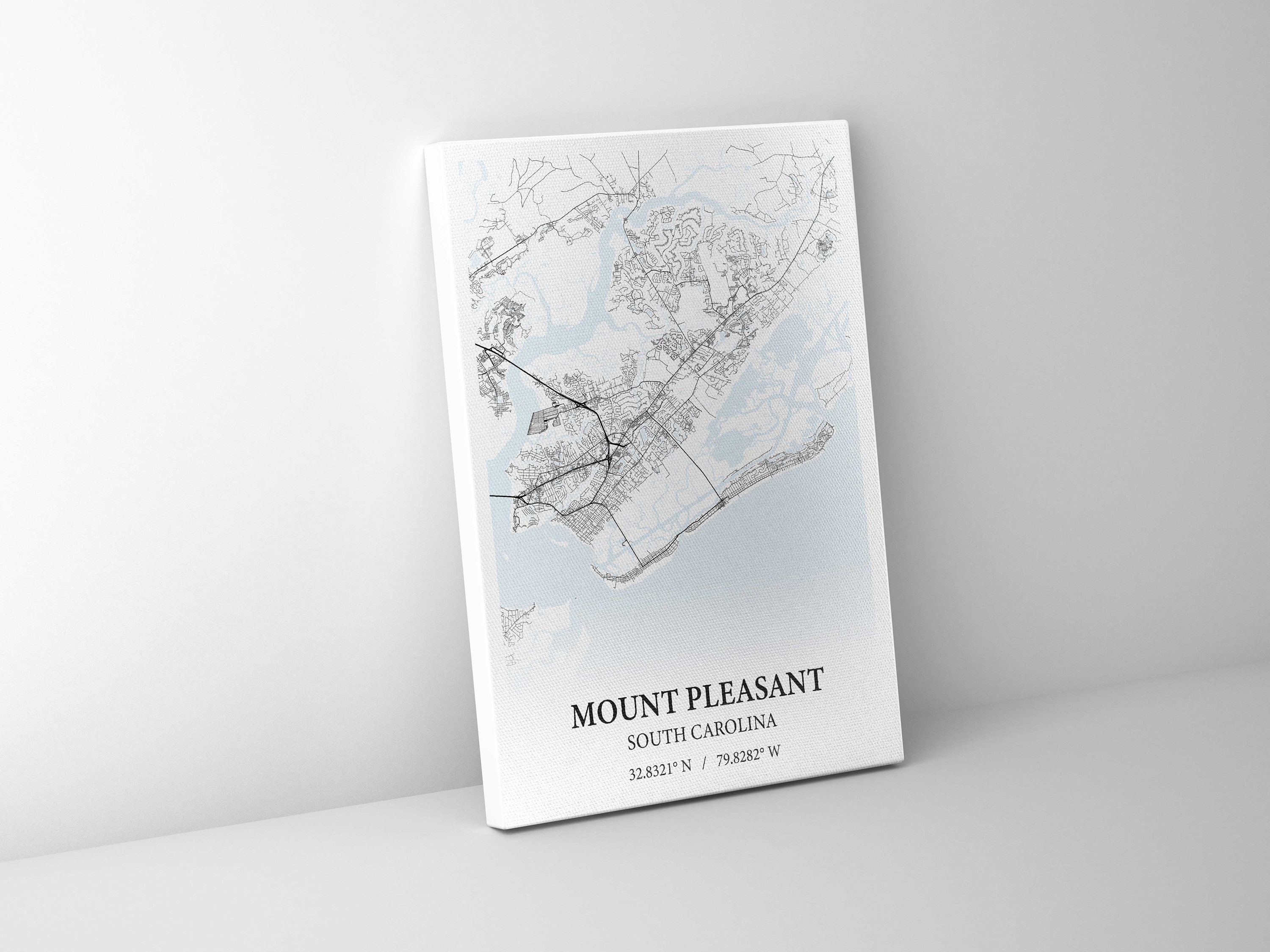 Mount Pleasant South Carolina City Map Poster Print Canvas , Mount ...