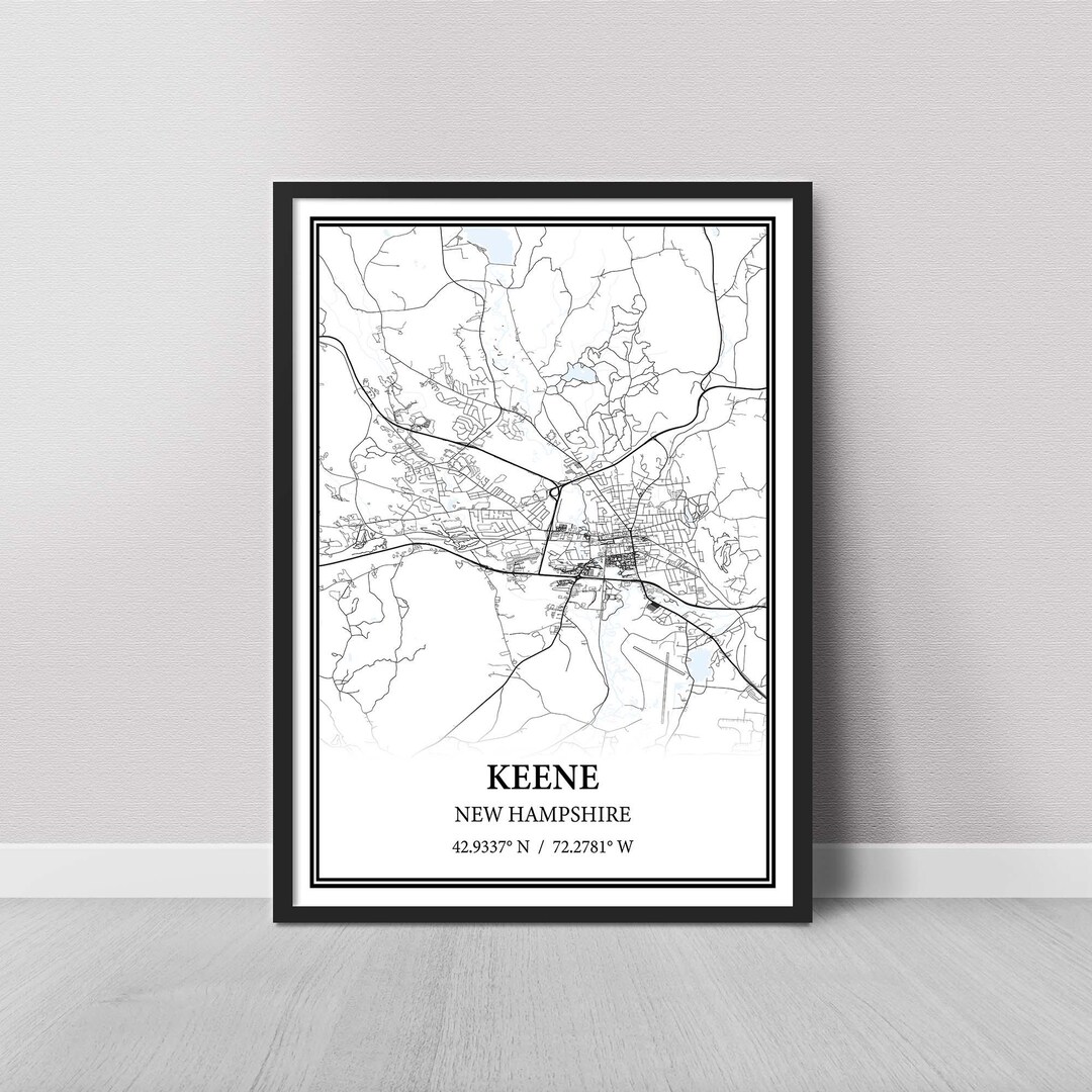 Keene New Hampshire Map Poster – Black and White Map Print, Canvas Wall ...