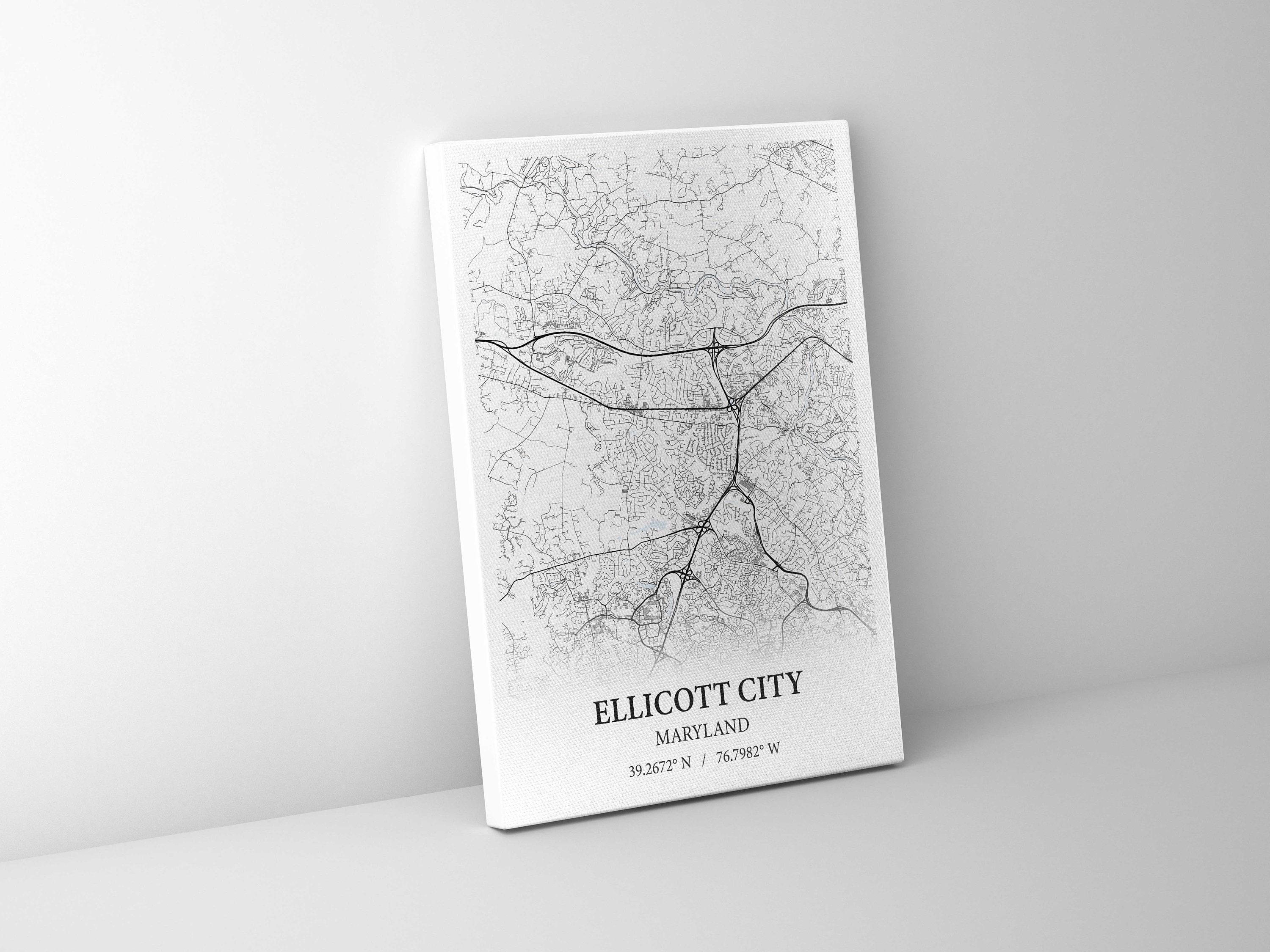 Ellicott City Maryland City Map Poster Print Canvas Ellicott - Etsy