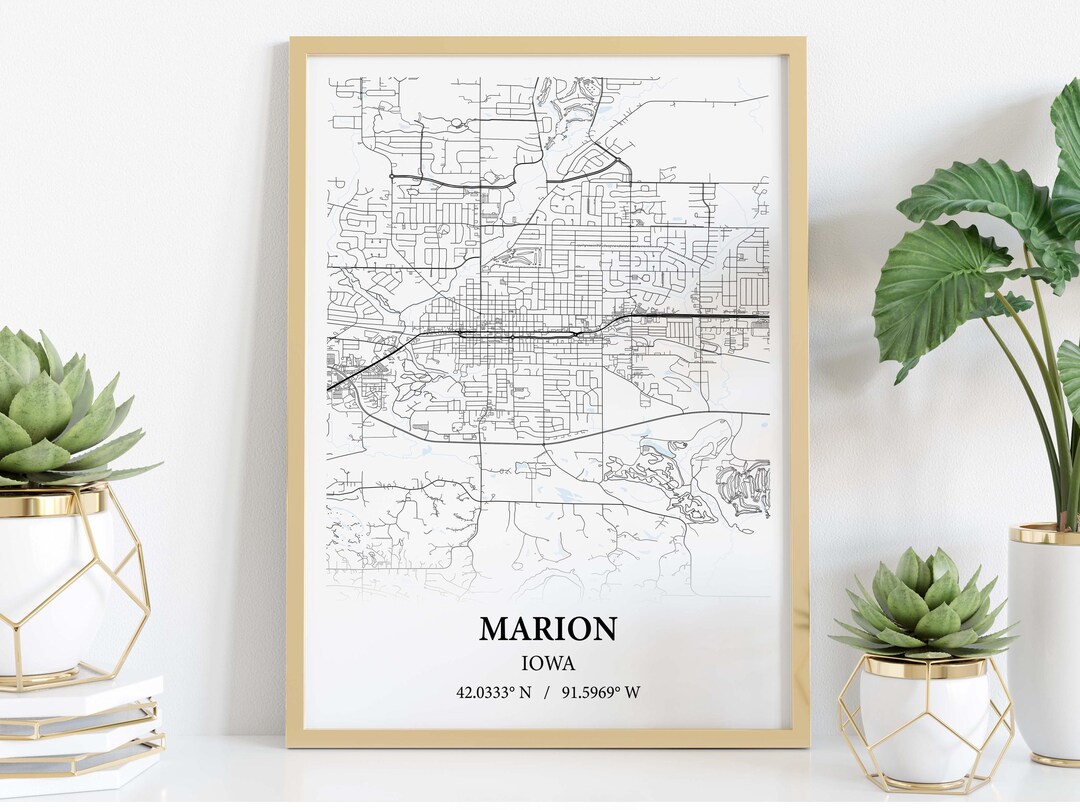 Marion, Iowa Map Poster Minimalist Black and White City Map Print ...