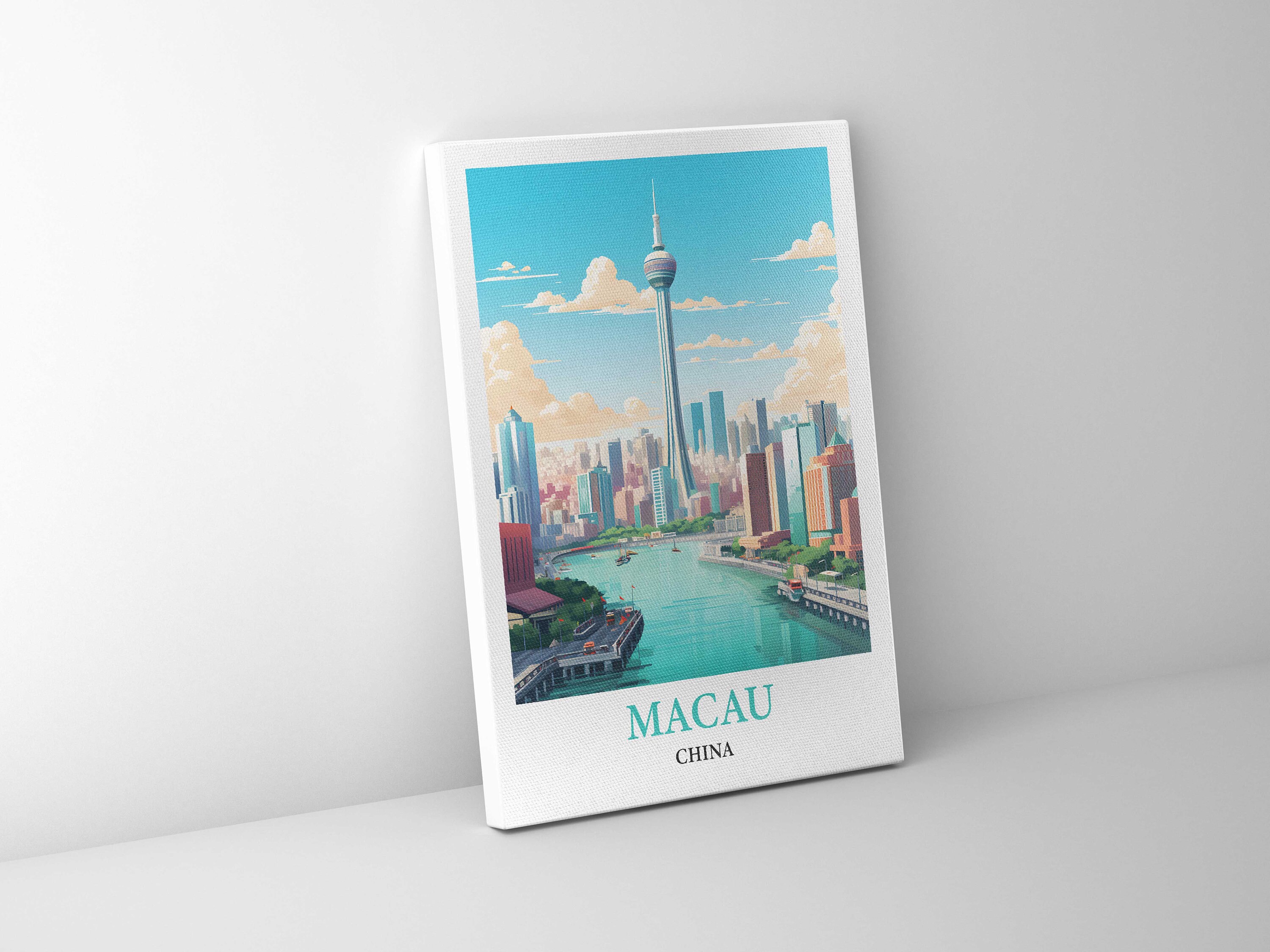 Macau Skyline Print, Vintage Watercolor Travel Poster - Etsy