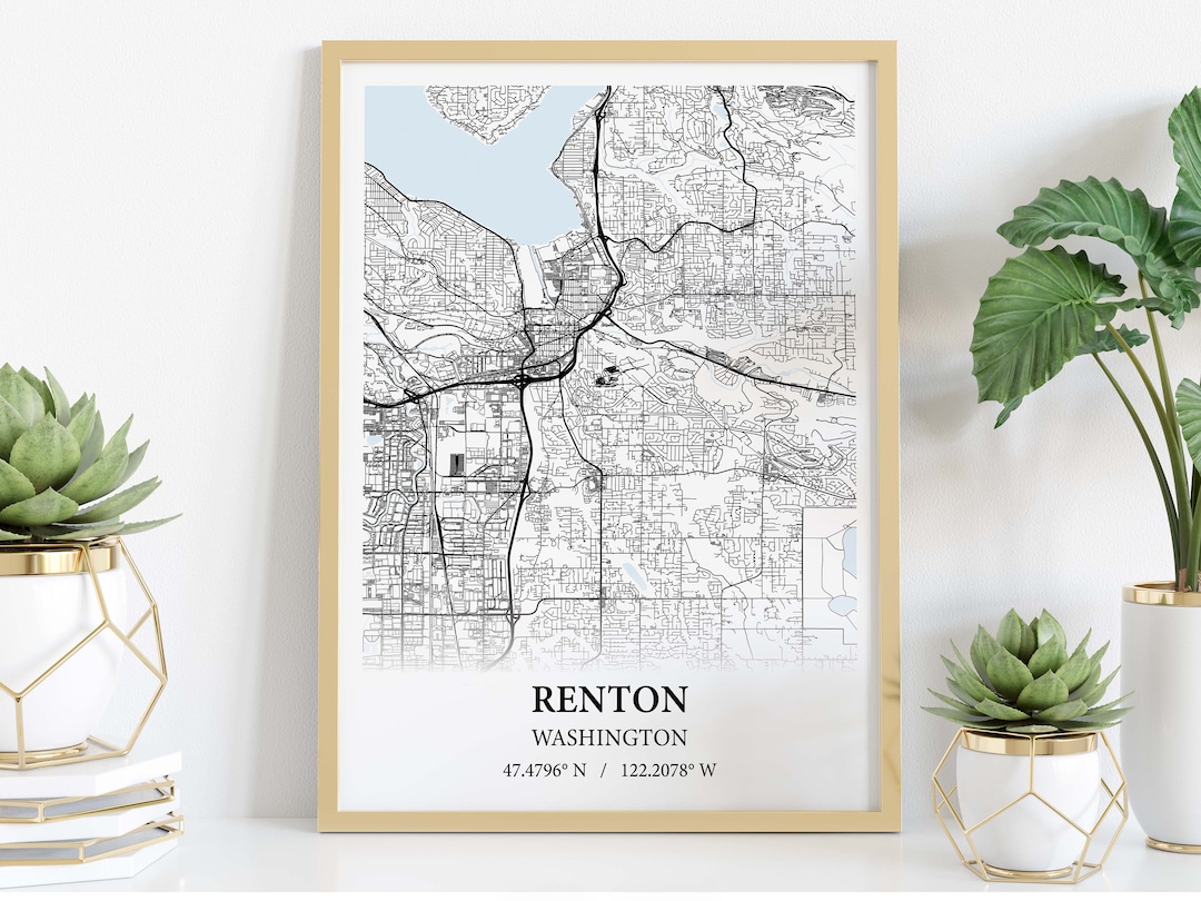 Renton Washington City Map Poster Print Canvas , Renton City Road Map ...
