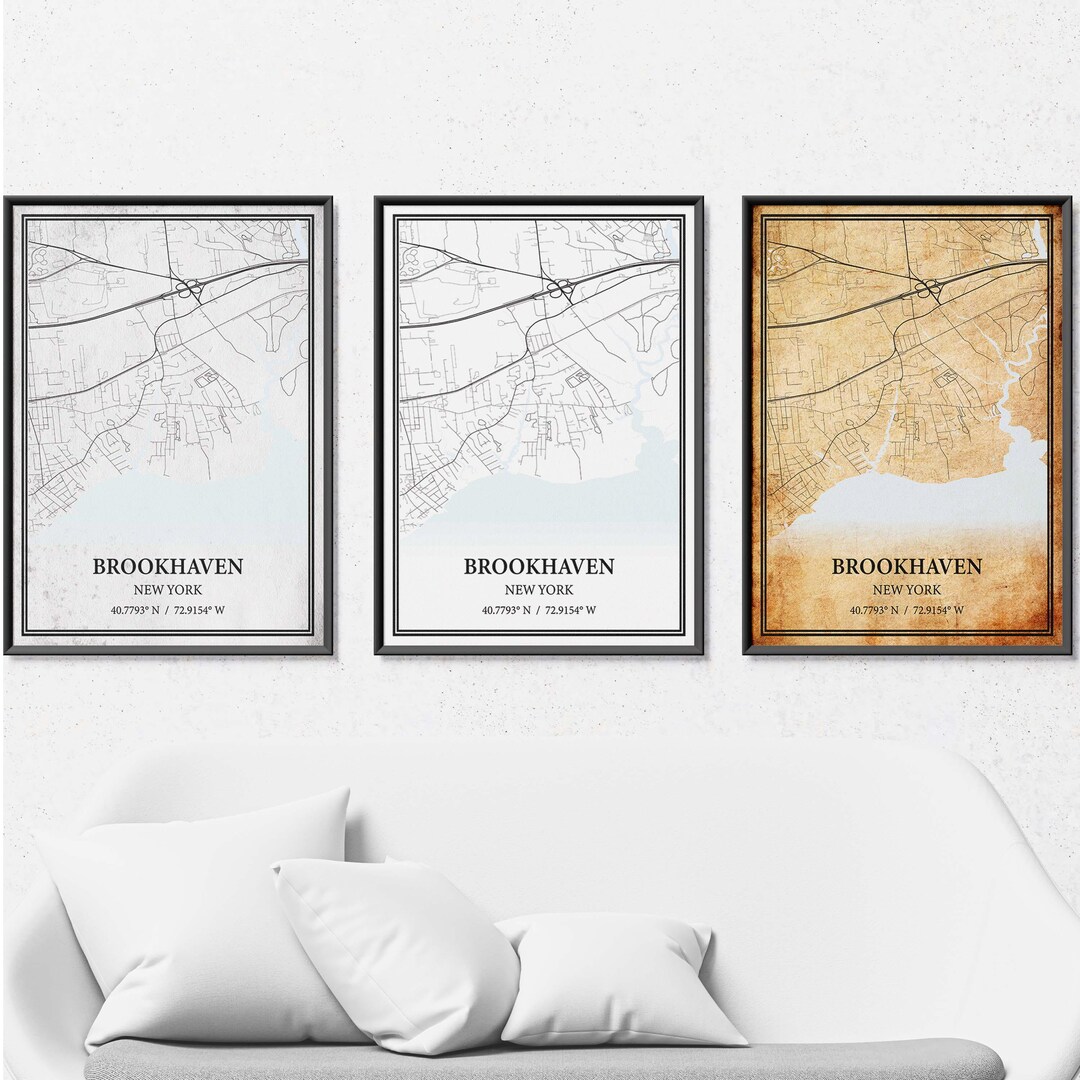 Brookhaven New York Map Poster Print Canvas, Modern or Vintage Road Map ...