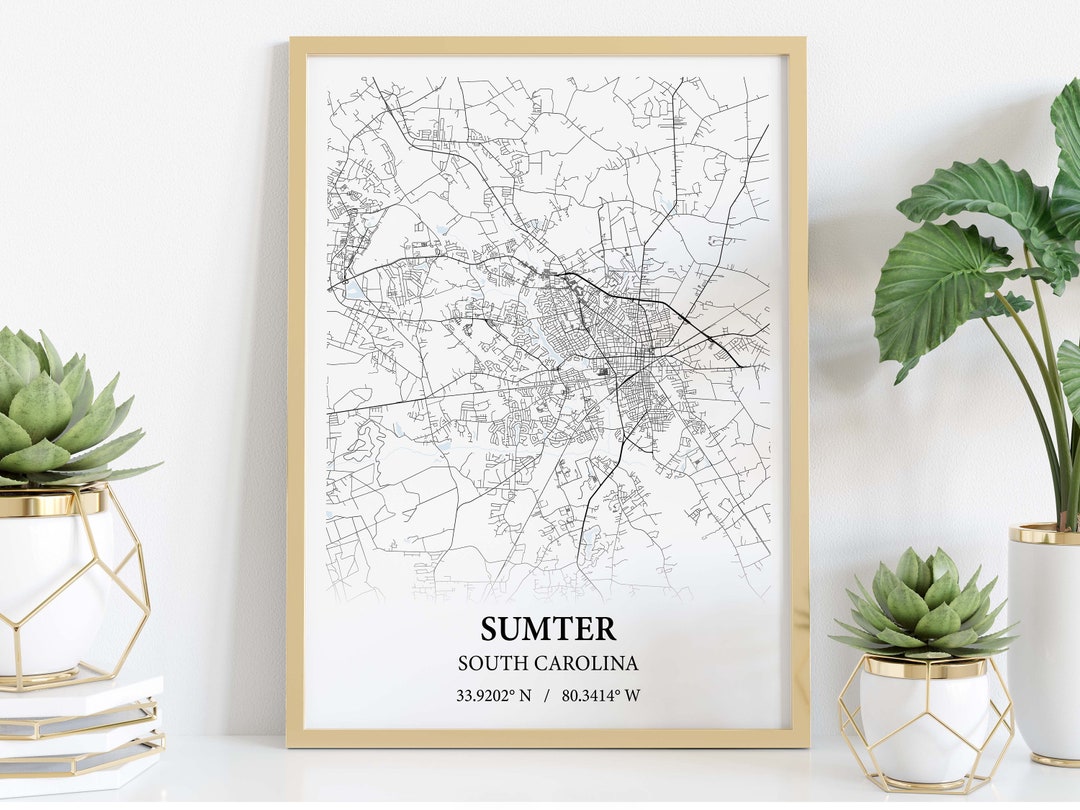 Sumter South Carolina City Map Poster Print Canvas , Sumter City Map ...
