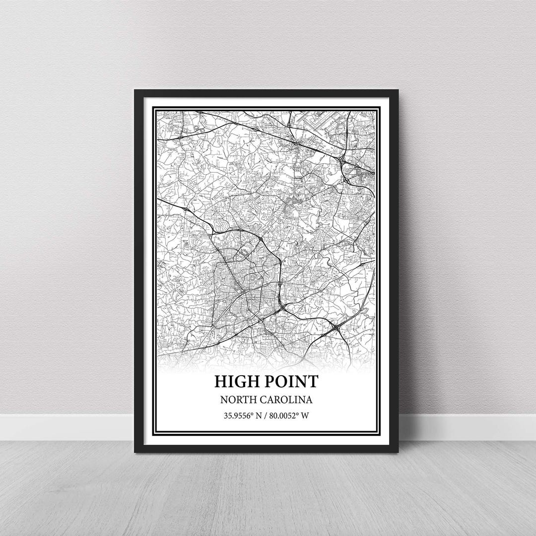 High Point North Carolina Map Poster – Black and White Map Print ...