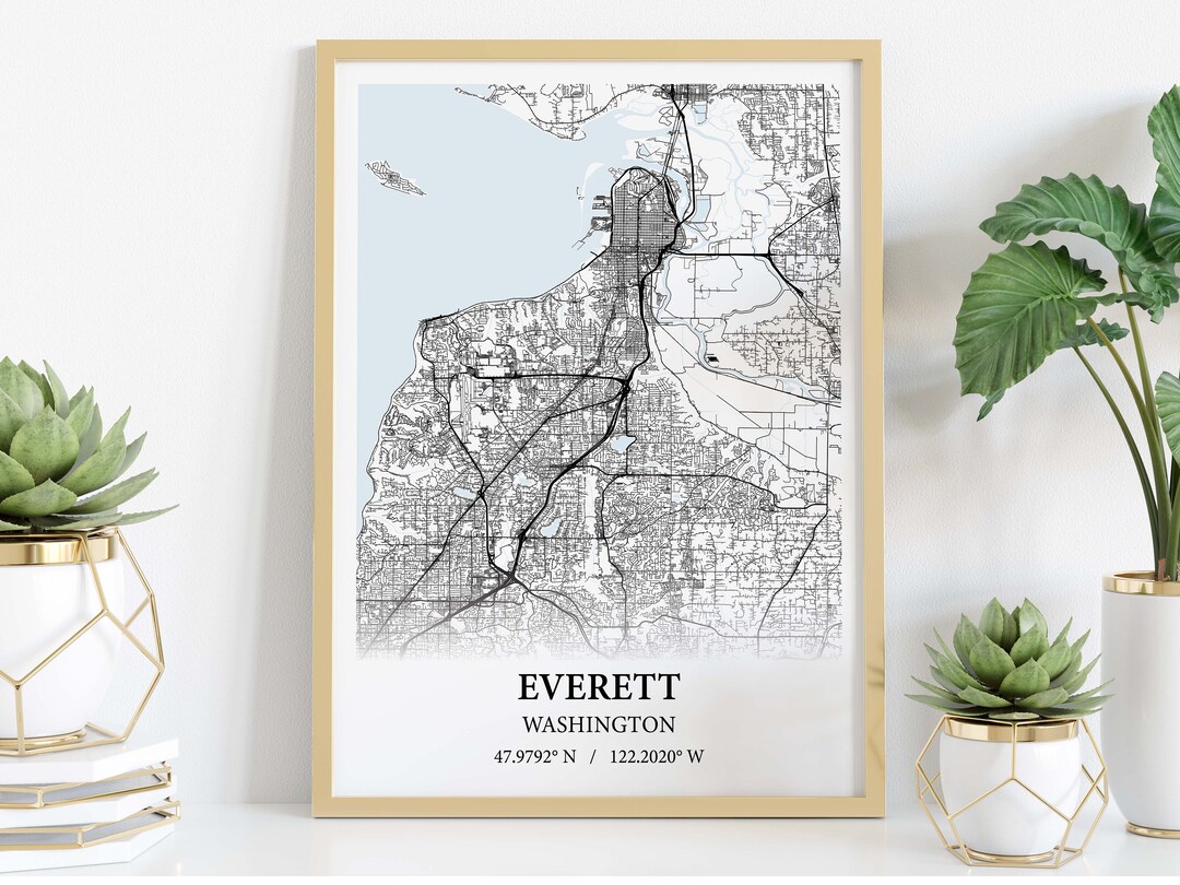 Everett Washington City Map Poster Print Canvas , Everett City Road Map ...