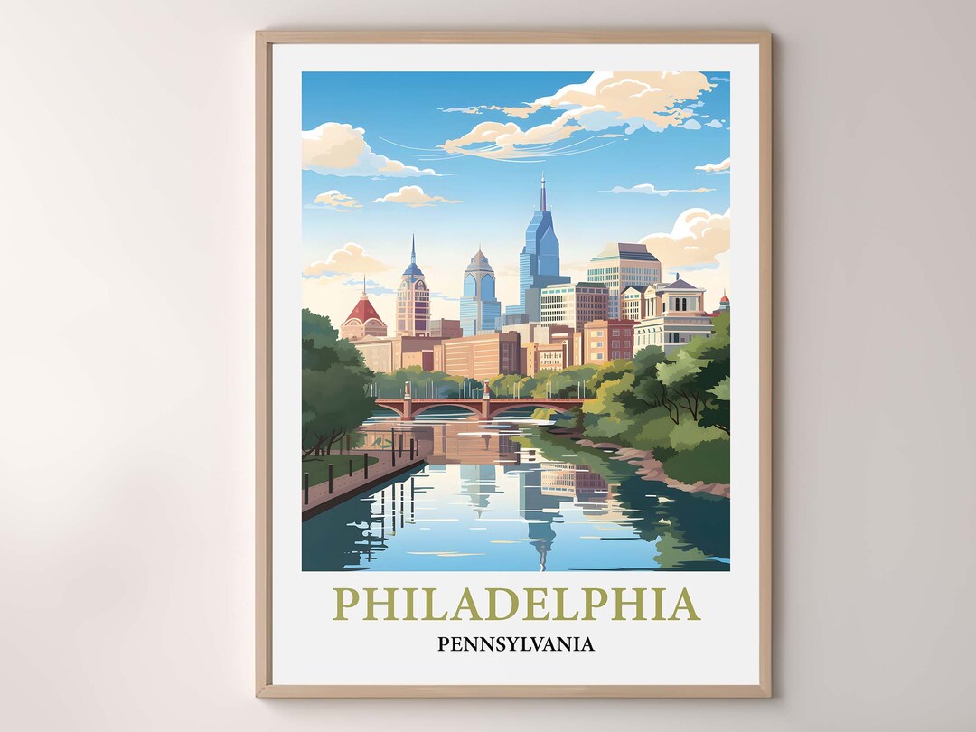 Philadelphia Skyline Watercolor Print, Vintage Philly Travel Poster - Etsy