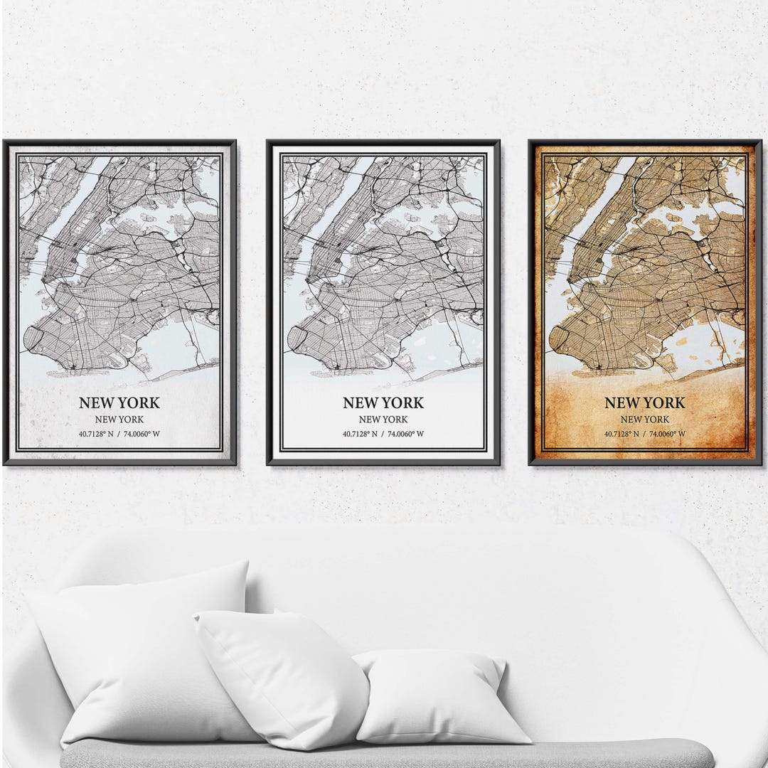 New York City New York Map Poster Print Canvas, Modern or Vintage Road ...