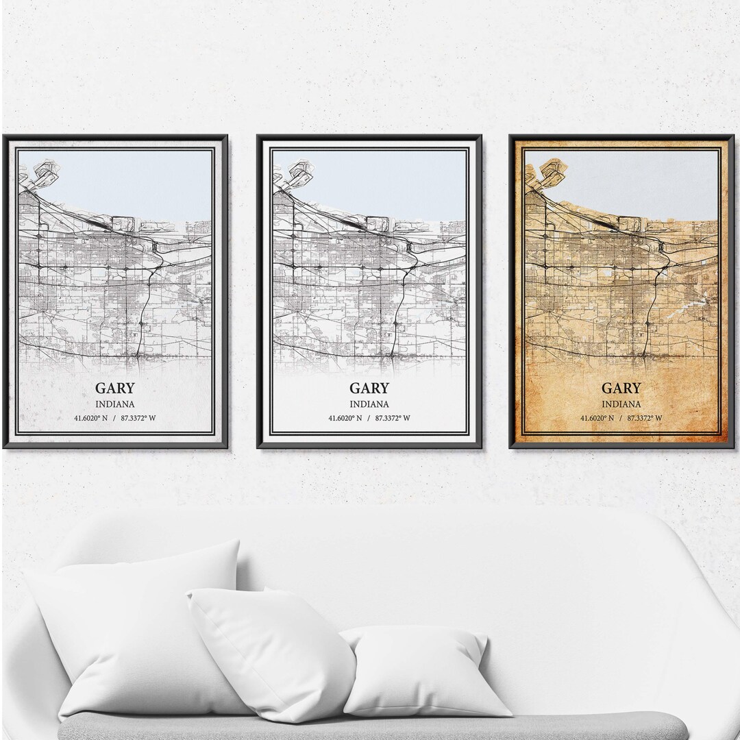 Gary, Indiana Map Poster – Street & Road Map, Gray Vintage, Modern ...